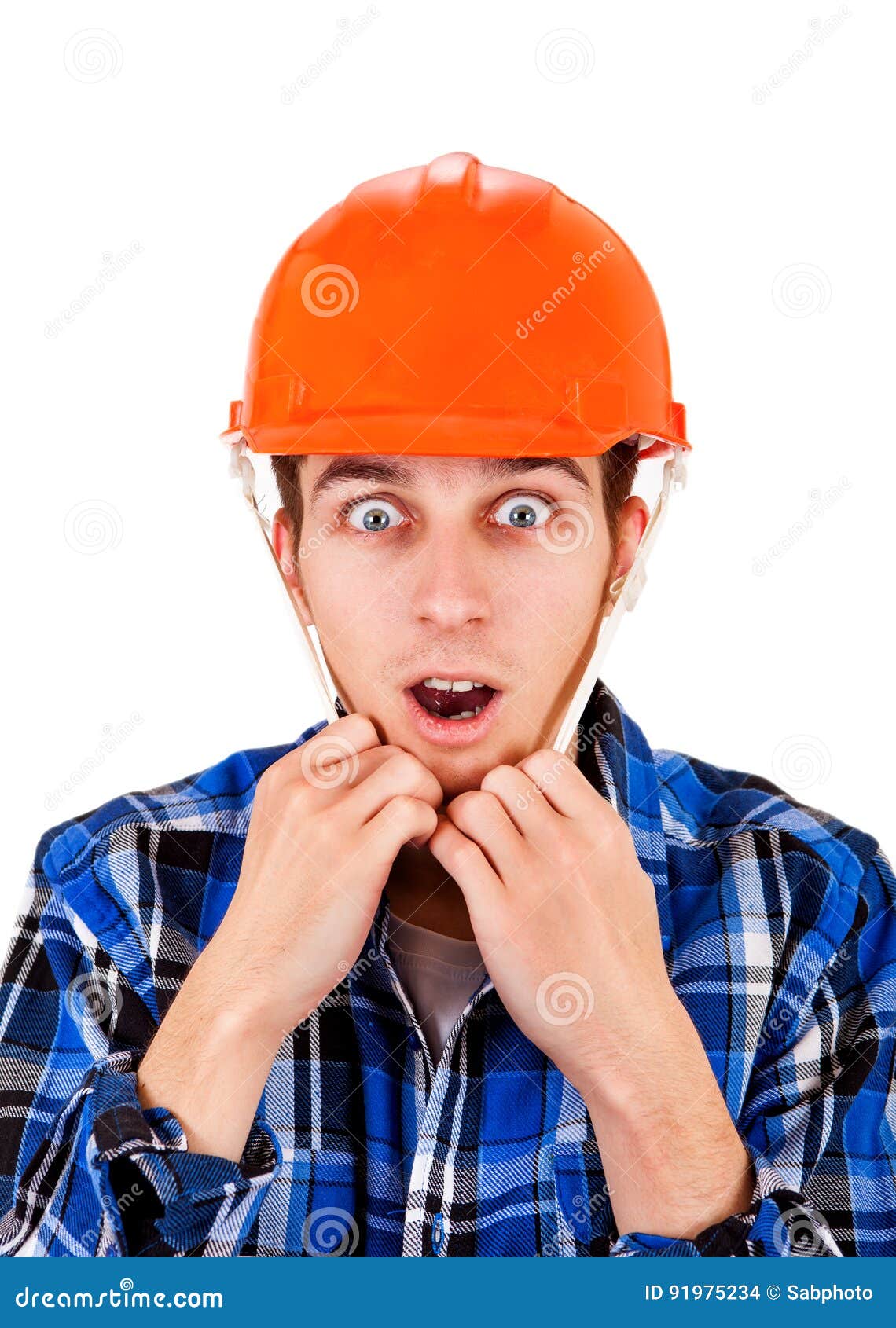 Young Man in Hard Hat stock photo. Image of head, constructor - 91975234