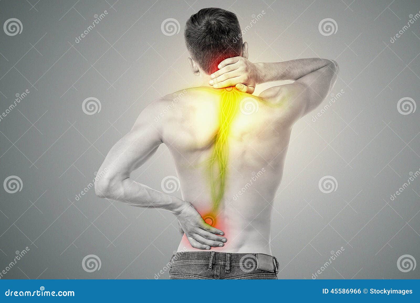 Young Man Has Pain in His Back Stock Photo - Image of graphics, pose ...
