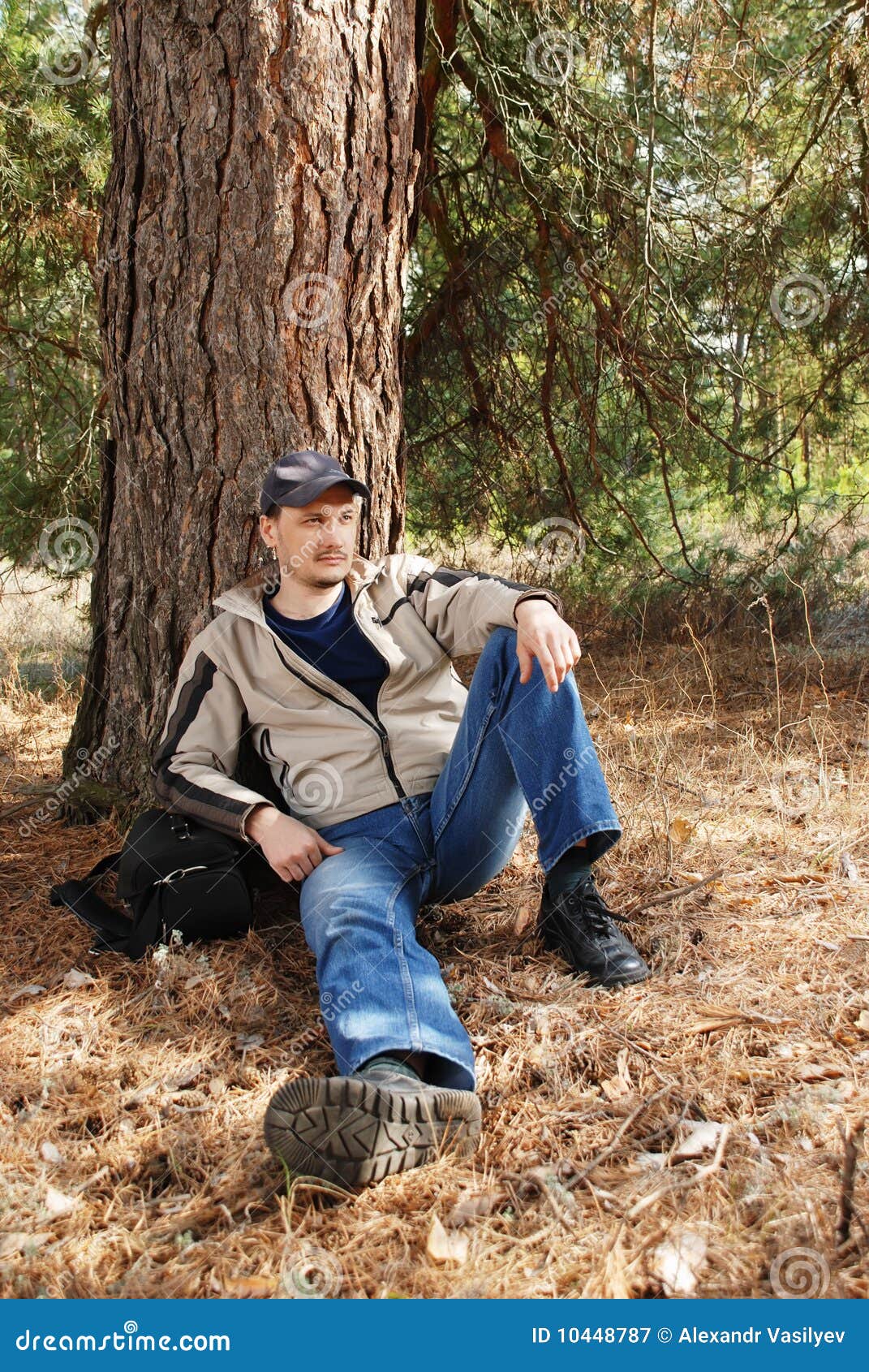 Young the Man Has a Rest Under a Tree Stock Image - Image of activity ...