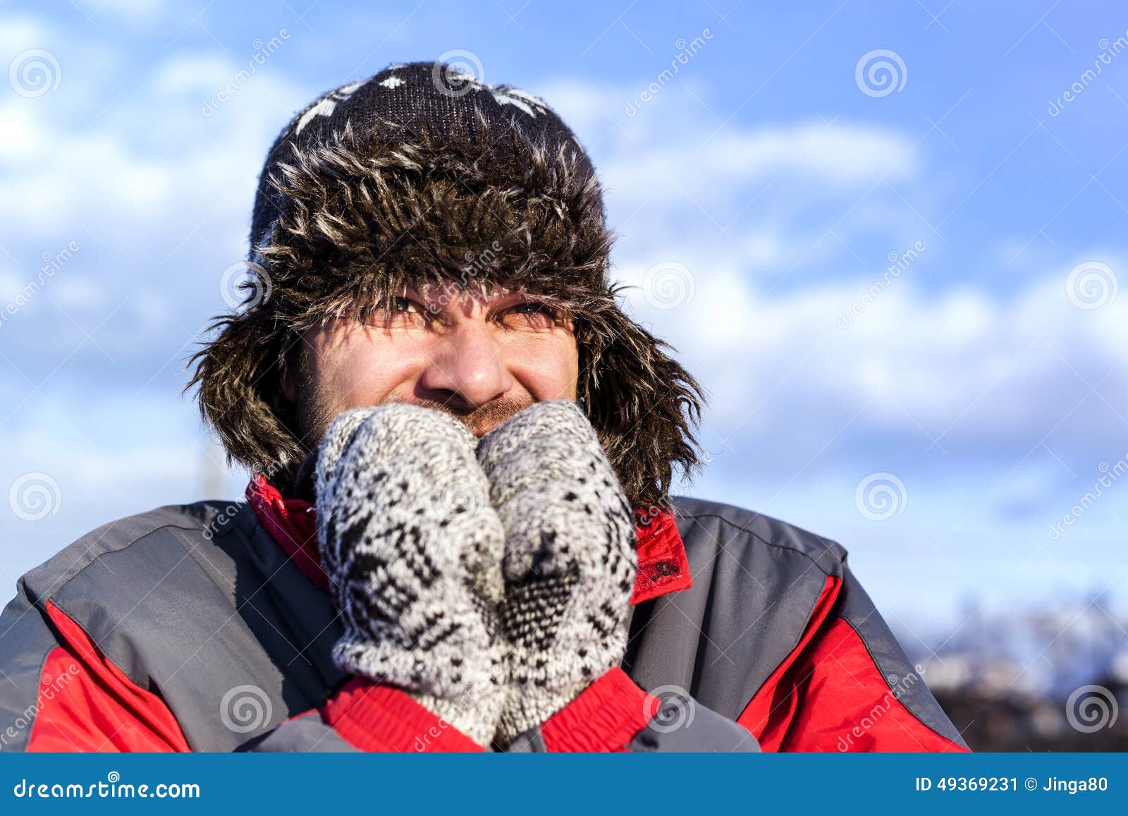 Young Man with Hat and Coat Shivering from Cold Stock Image - Image of ...