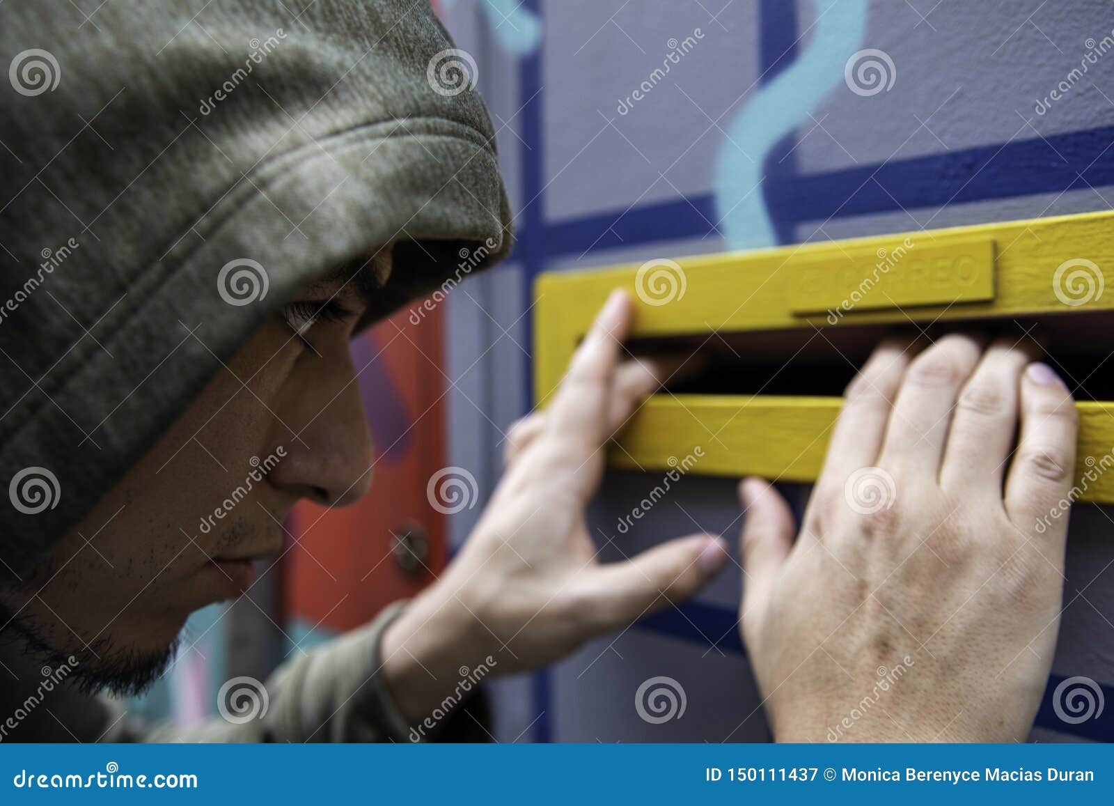 Young Man with Hat Looking in the Mailbox Stock Image - Image of male ...