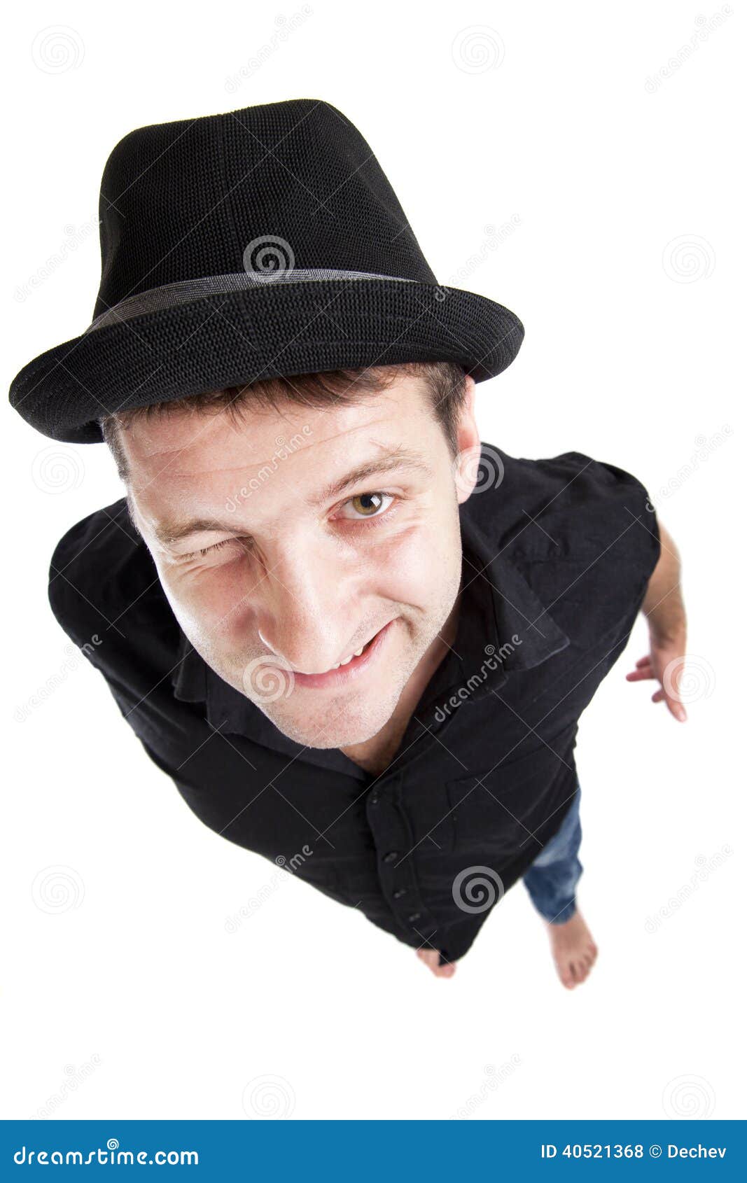 Young Man with Hat Winking and Smiling Stock Photo - Image of smile ...
