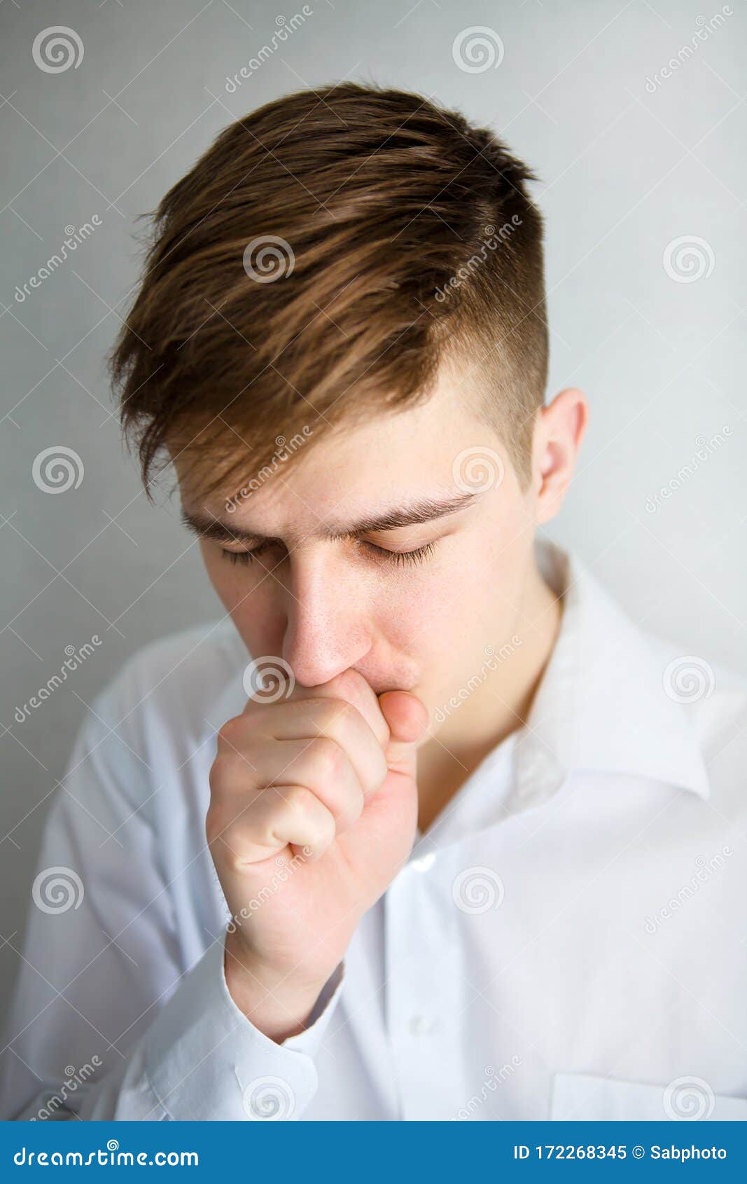 Young Man have a Cough stock image. Image of face, fist - 172268345