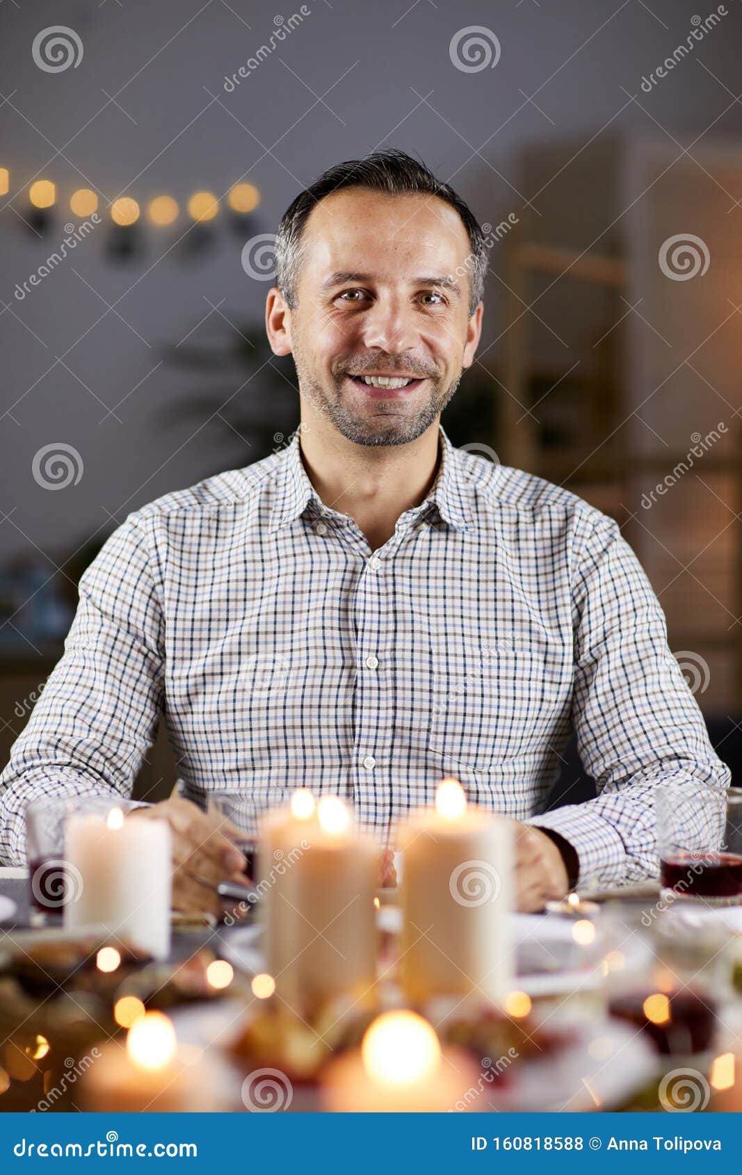 Young Man Have Dinner at the Table Stock Photo - Image of looking ...