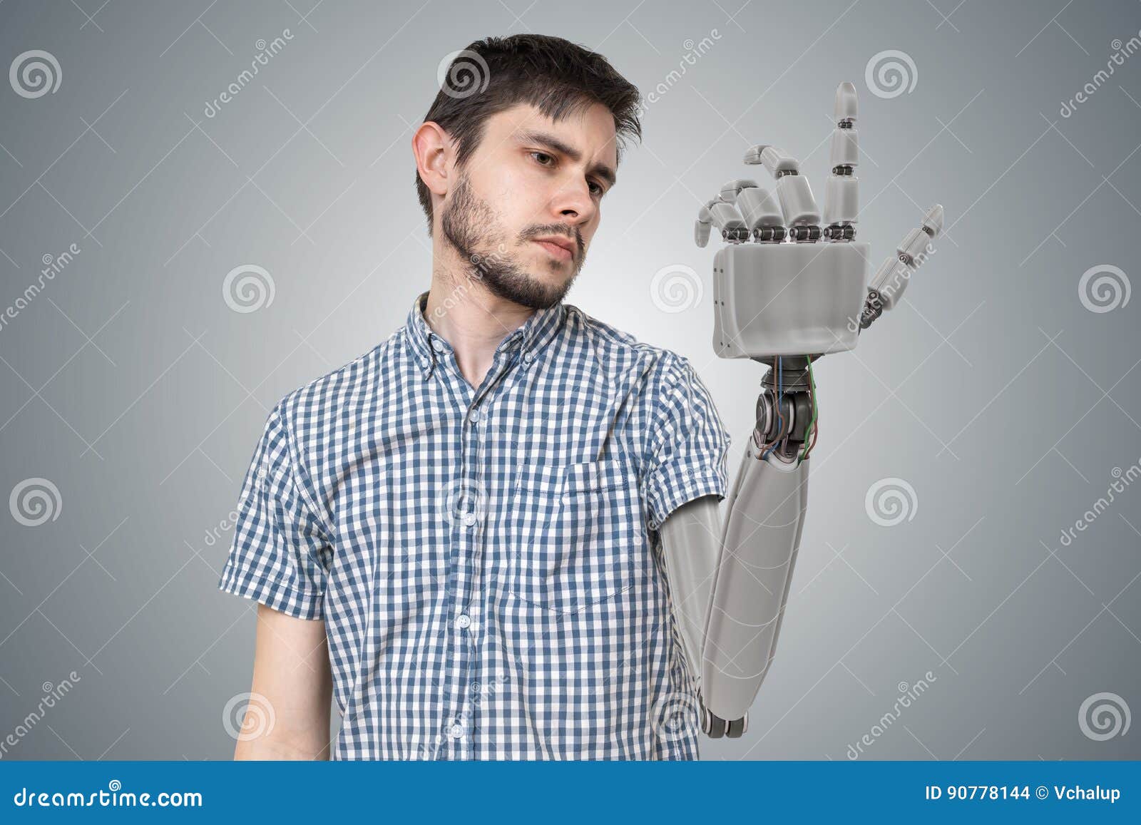 Young Man Have Robotic Hand As a Replacement for His Hand. 3D Rendered ...