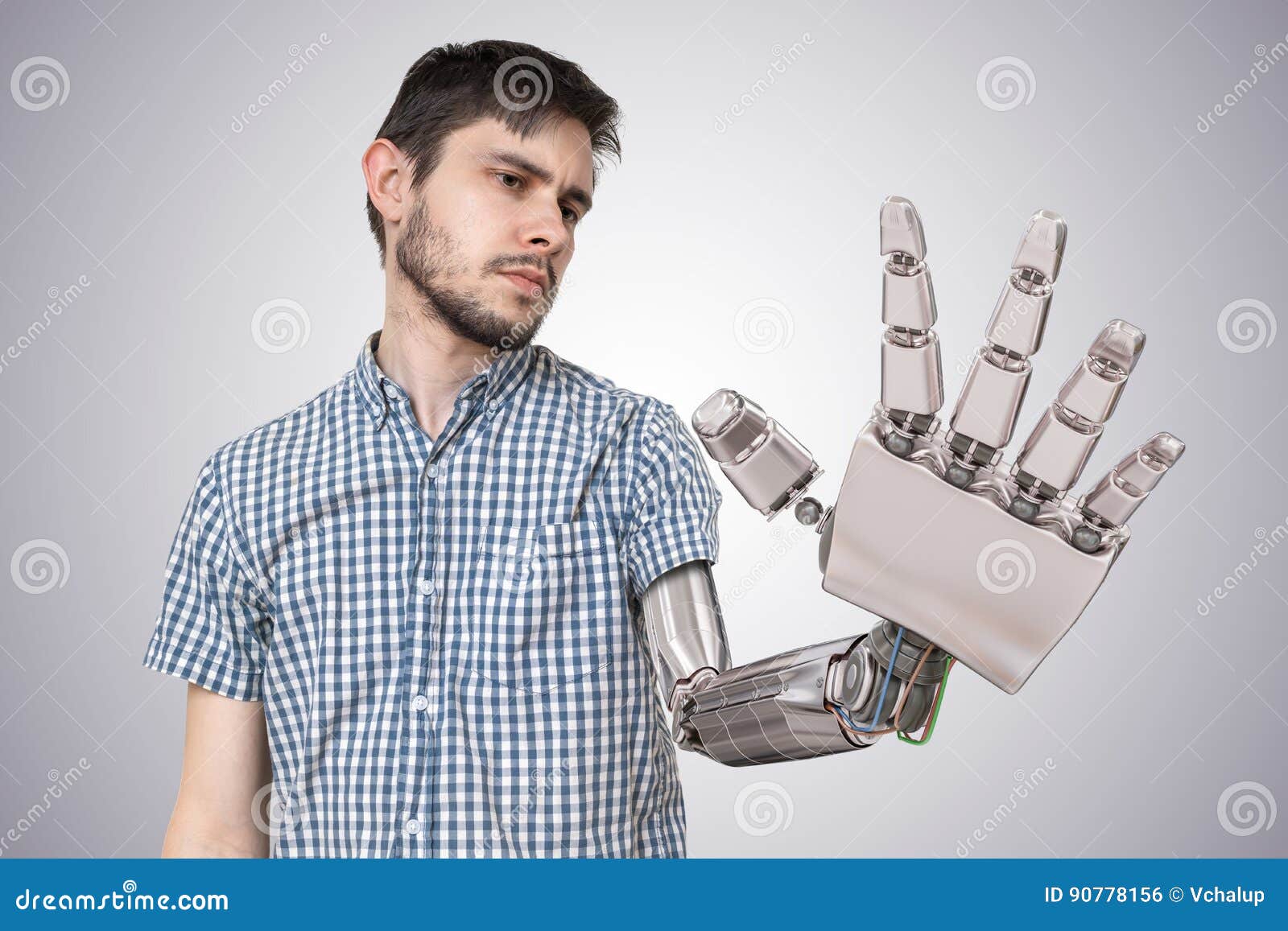Young Man Have Robotic Hand As a Replacement for His Hand. 3D Rendered ...