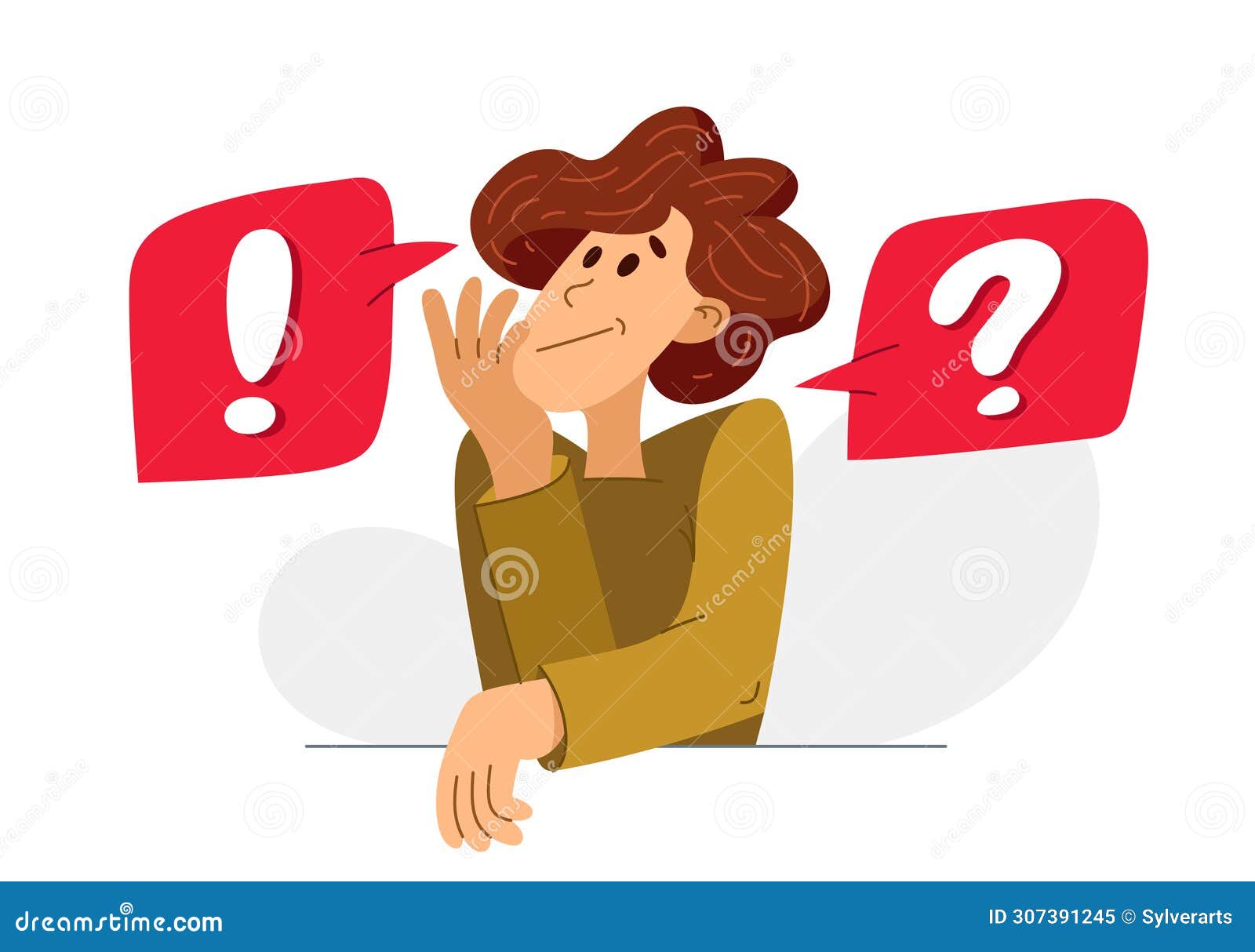 Young Man Having a Doubt and Question, Vector Illustration of a Person ...