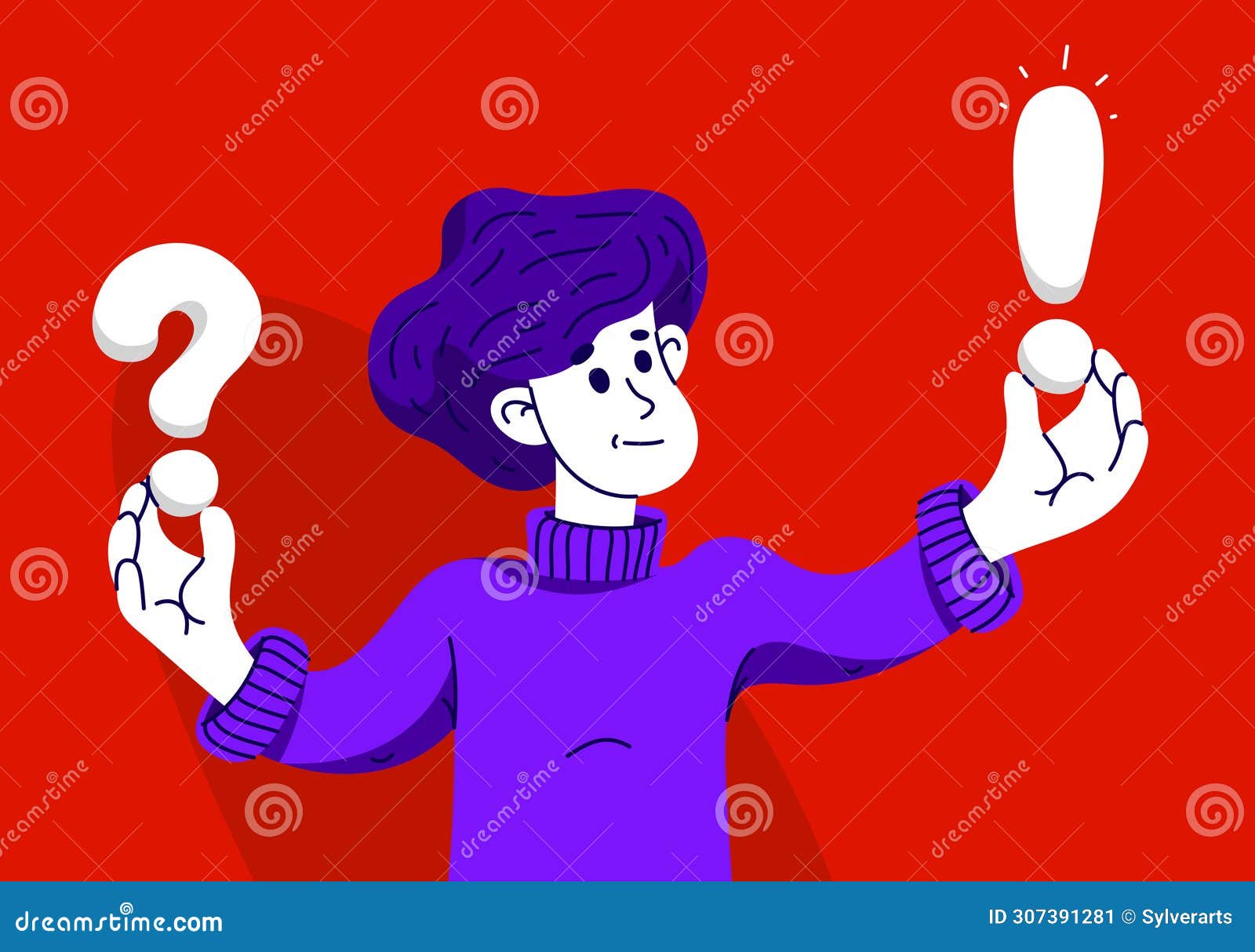 Young Man Having A Doubt And Question, Vector Illustration Of A Person ...