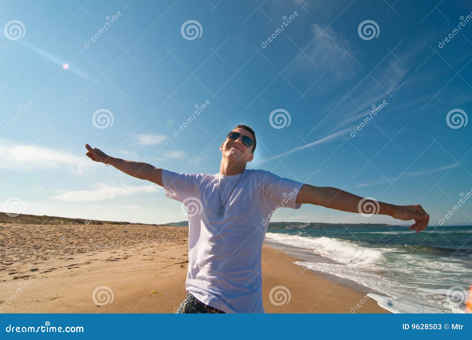 Young Man Having Fun on the Beach Stock Image - Image of smile ...