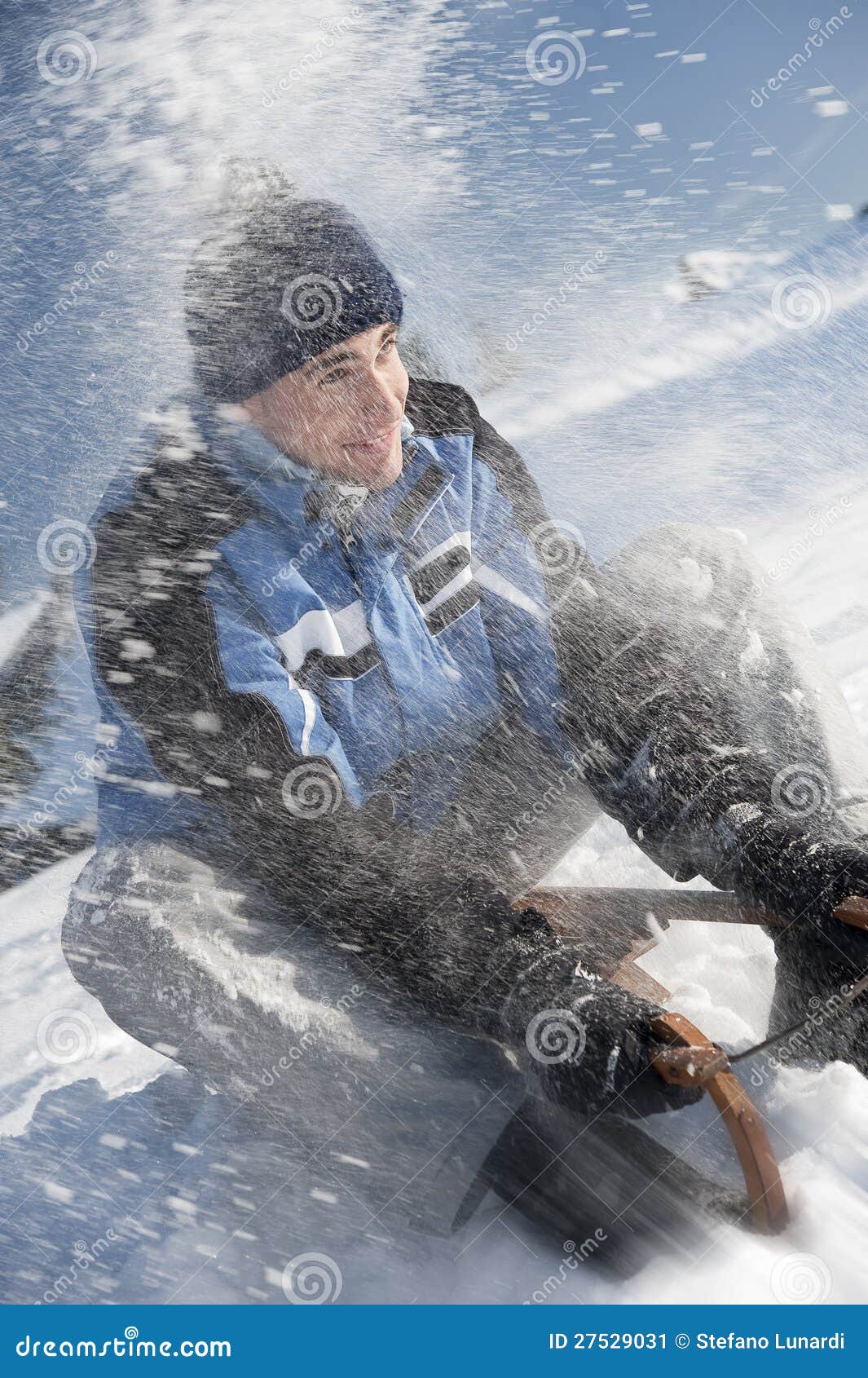 Young Man Having Fun with Sled Stock Image - Image of cold, enjoyment ...