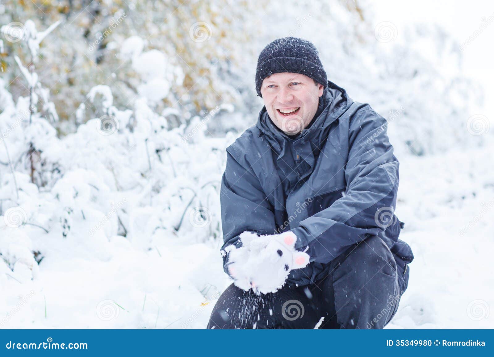 Young Man Having Fun with Snow Stock Photo - Image of outdoor, cute ...