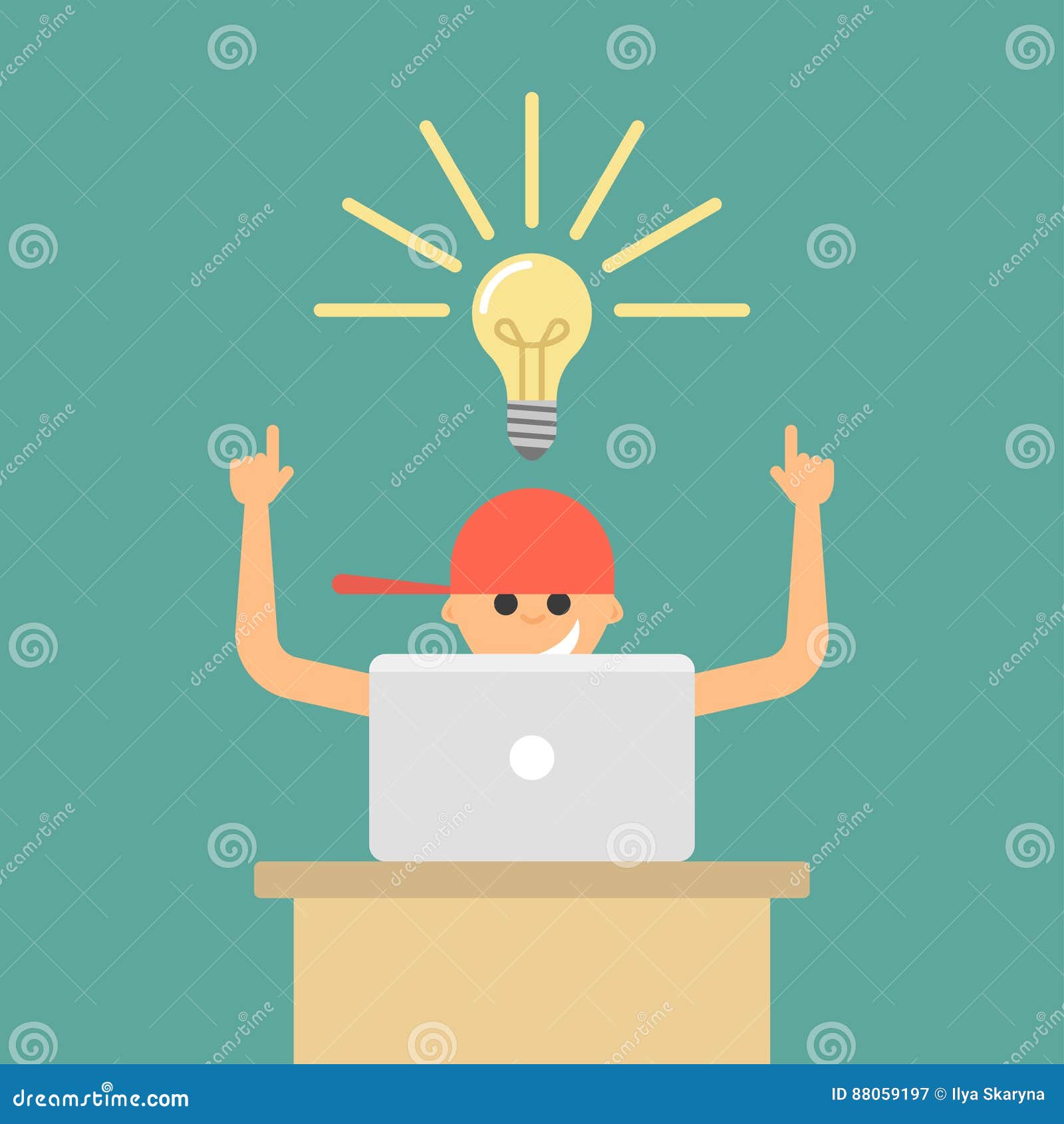 Young Man Having a Good Idea. Stock Vector - Illustration of flat ...