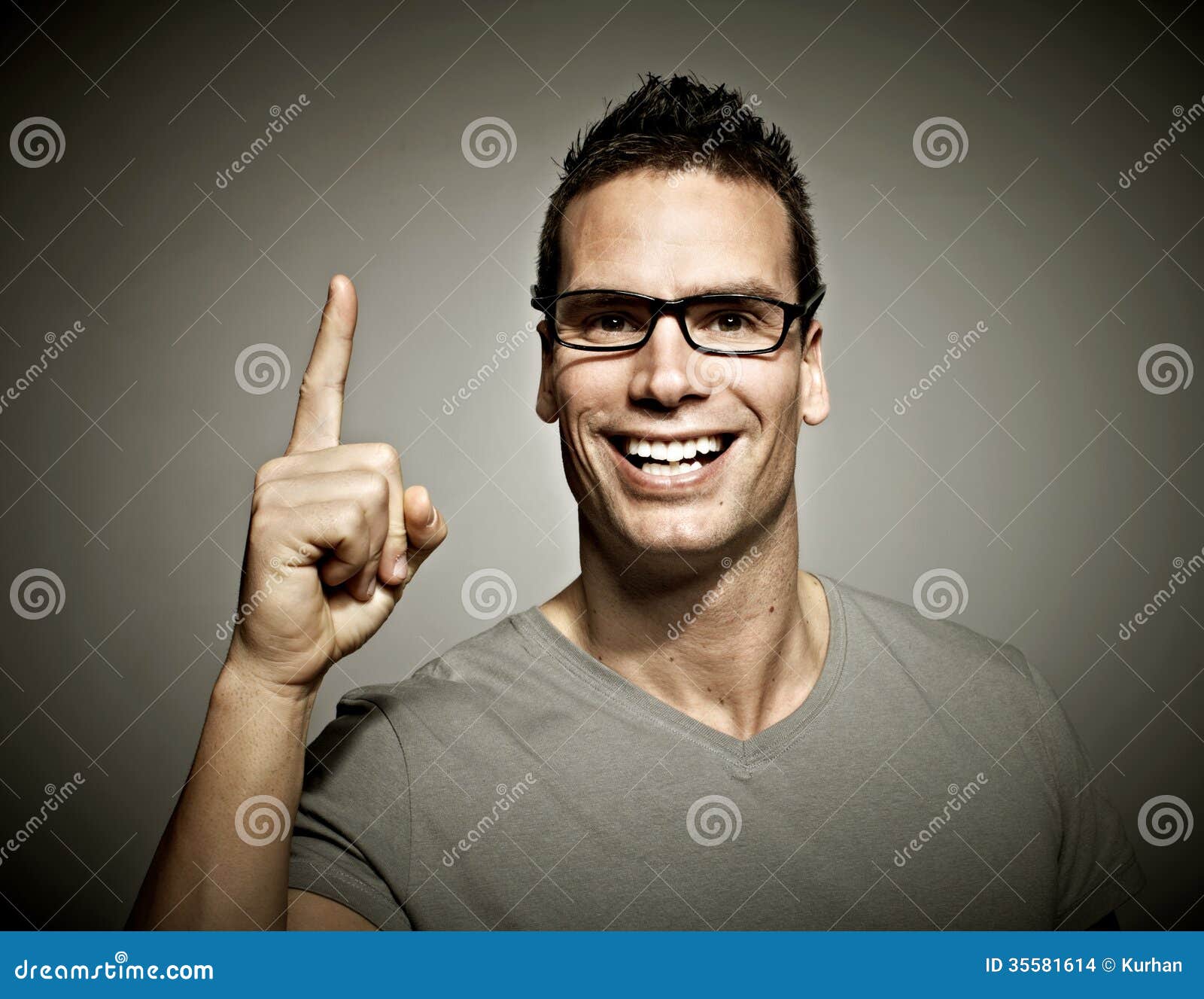 Young man having idea. stock photo. Image of eyeglasses - 35581614