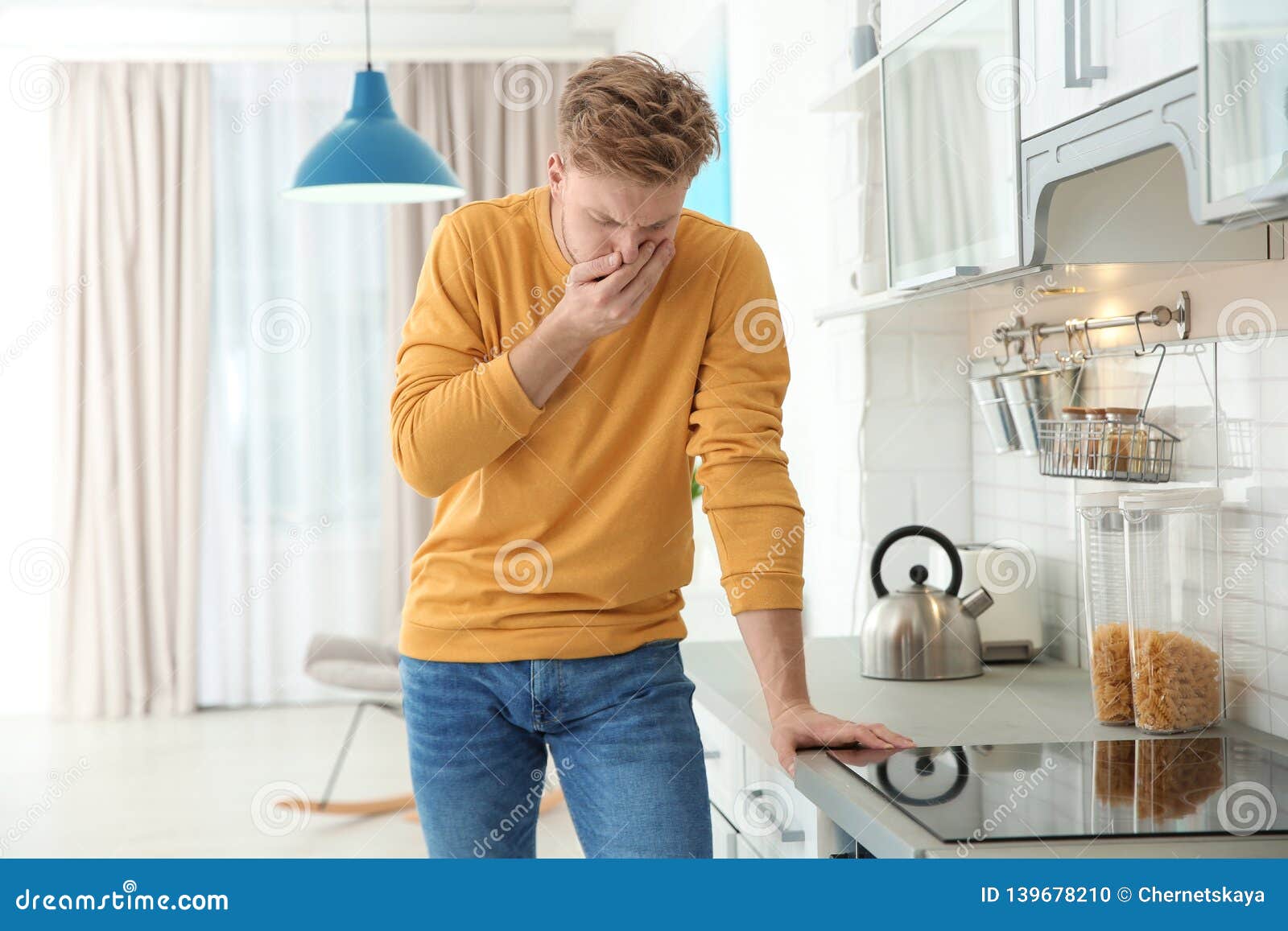 Young Man Having Nausea in Kitchen. Stock Photo - Image of kitchen ...