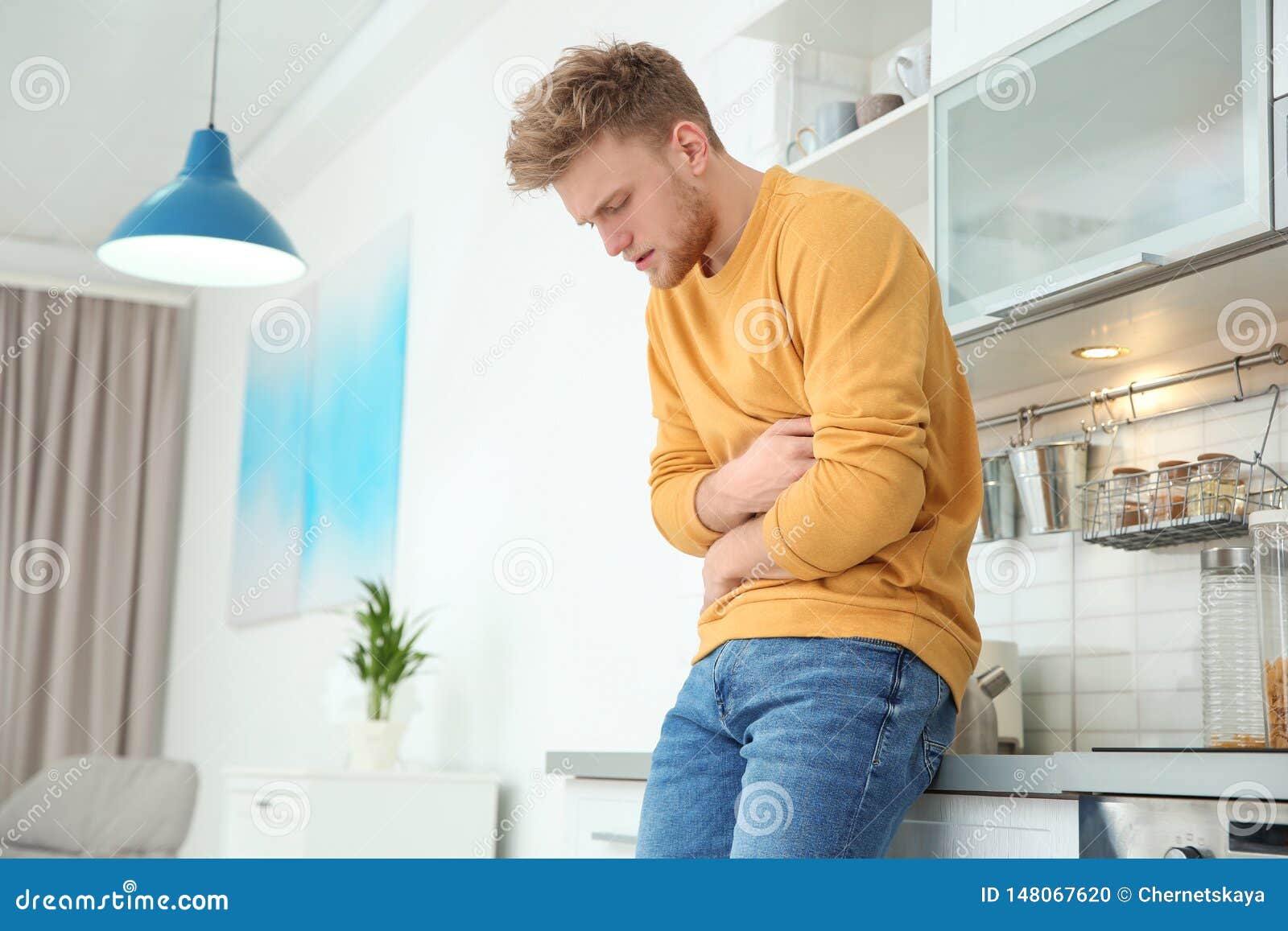 Young Man Having Nausea in Kitchen Stock Photo - Image of hangover ...