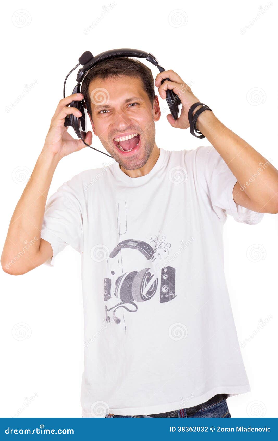 Young Man with Headphones Shouting Stock Photo - Image of head ...