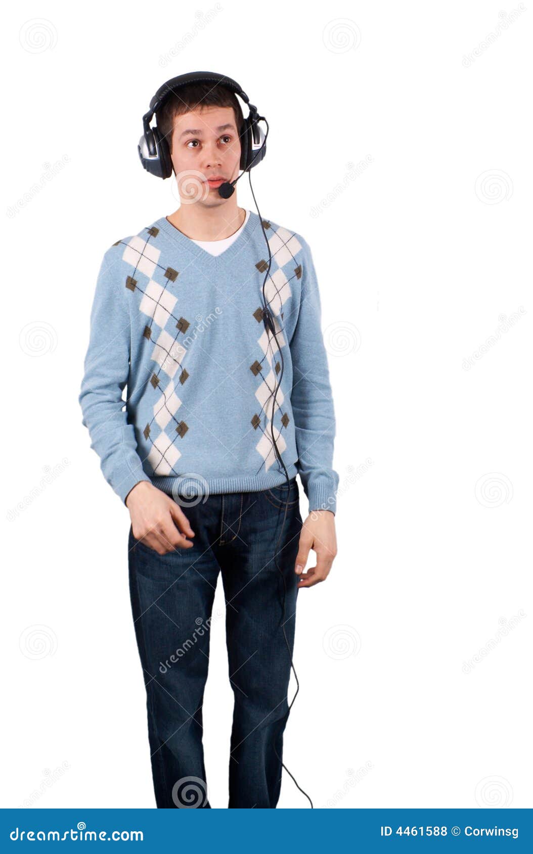 Young man with headset stock photo. Image of isolated - 4461588