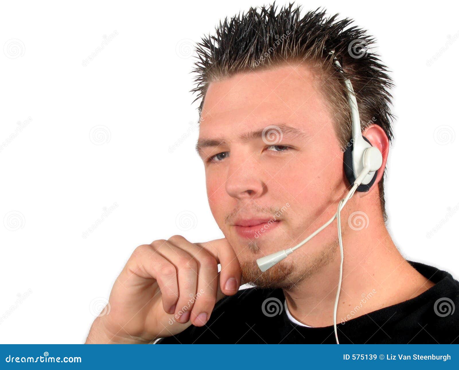 Young Man with Headset stock image. Image of isolated, communication ...