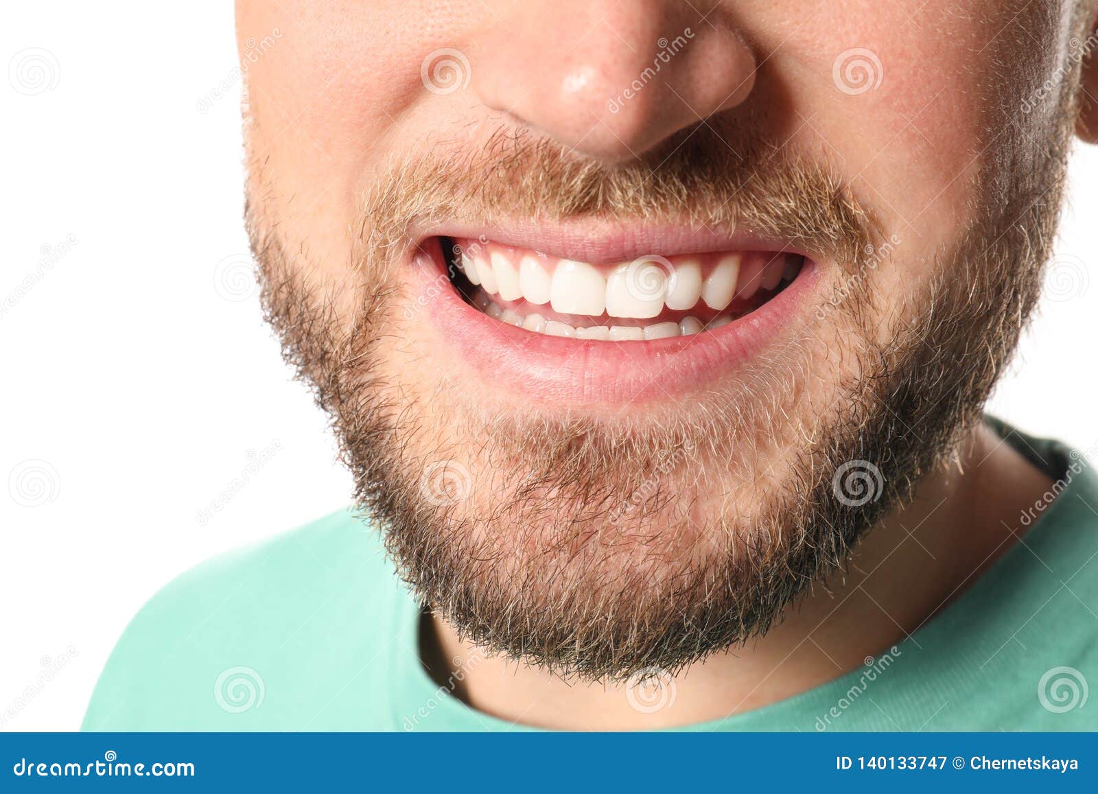Young Man with Healthy Teeth on White, Closeup Stock Image - Image of ...