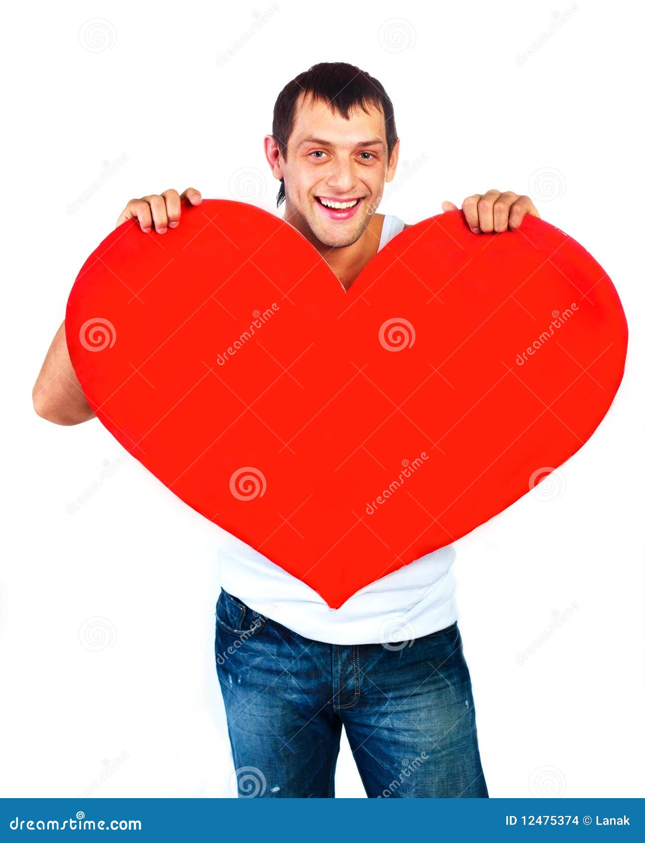 Young man with a heart stock photo. Image of casual, biceps - 12475374
