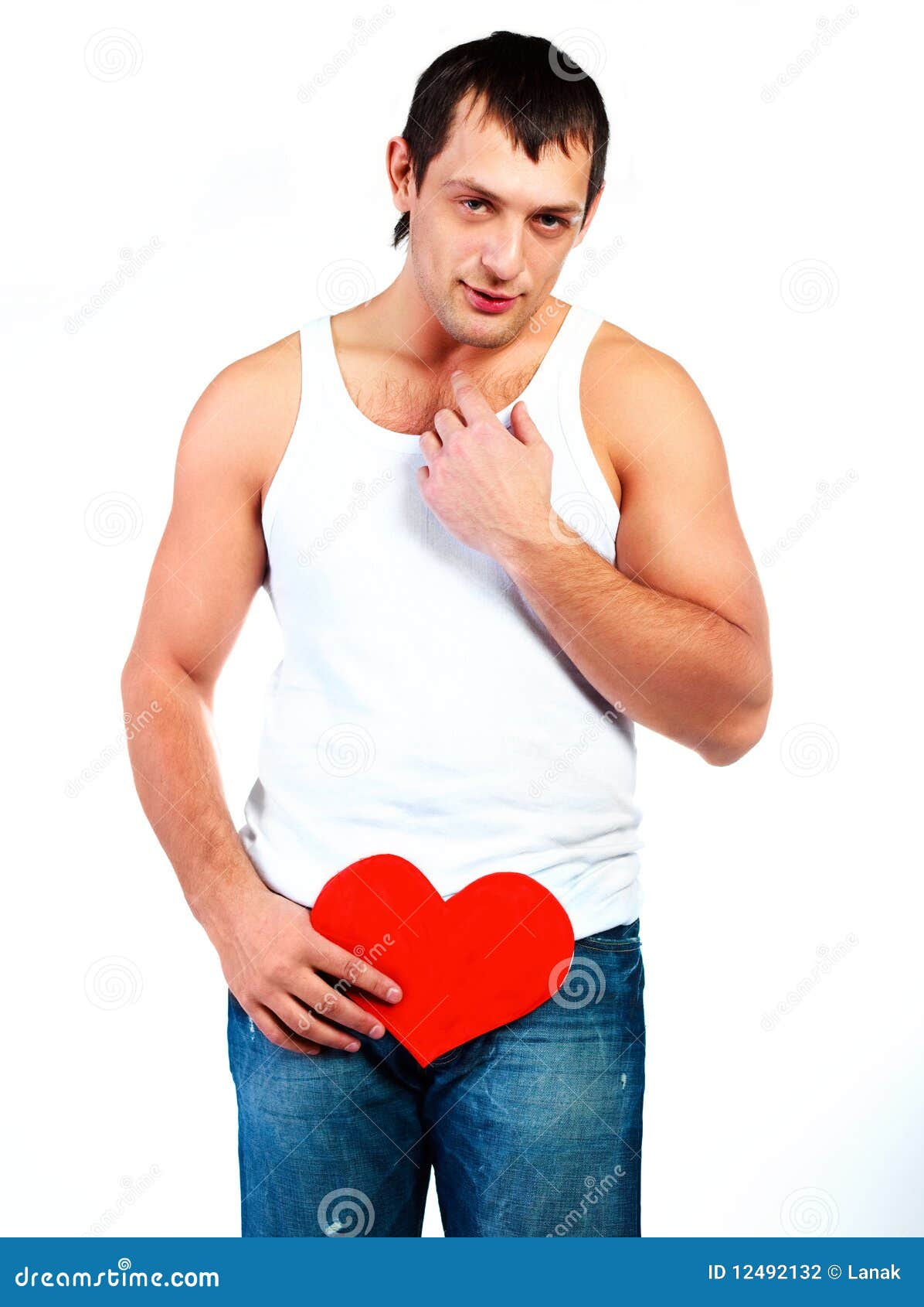 Young man with a heart stock photo. Image of jeans, holiday - 12492132