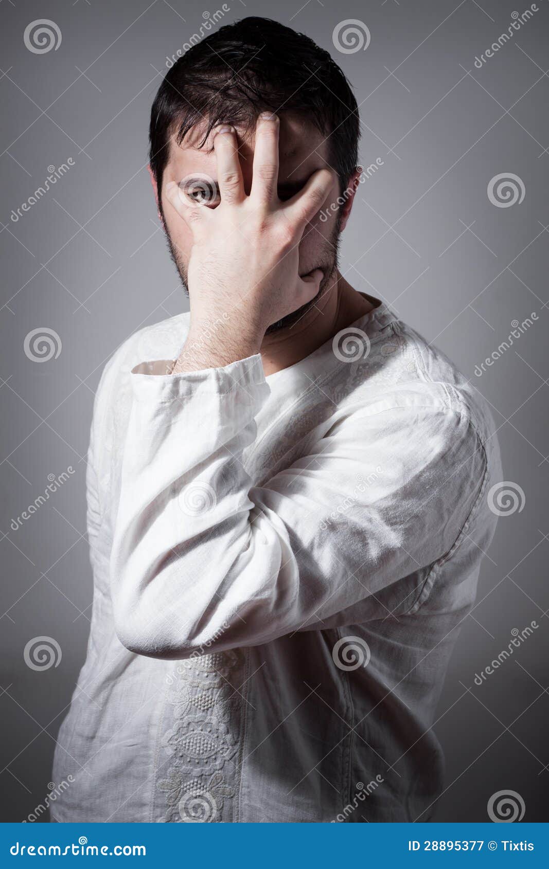 Young Man Hiding His Face with Hand Stock Image - Image of head ...