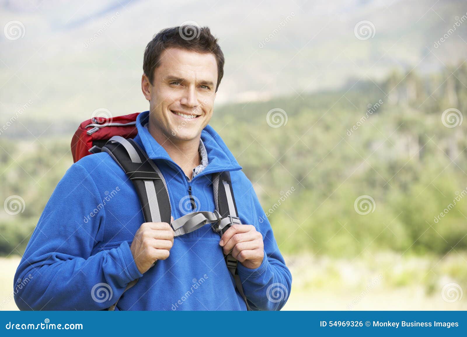 Young Man on Hike in Beautiful Countryside Stock Photo - Image of ...