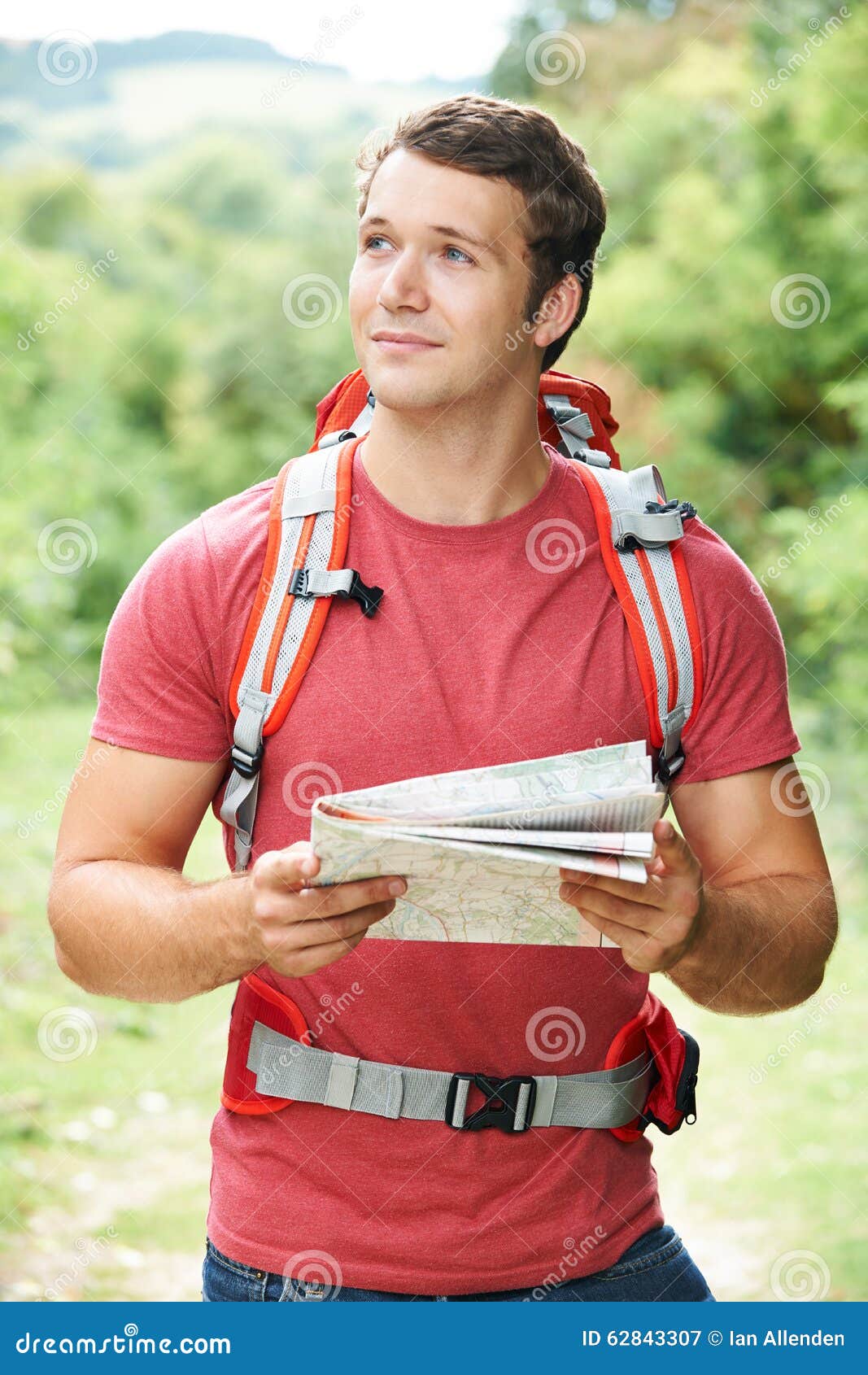Young Man on Hike through Countryside Stock Image - Image of walk ...