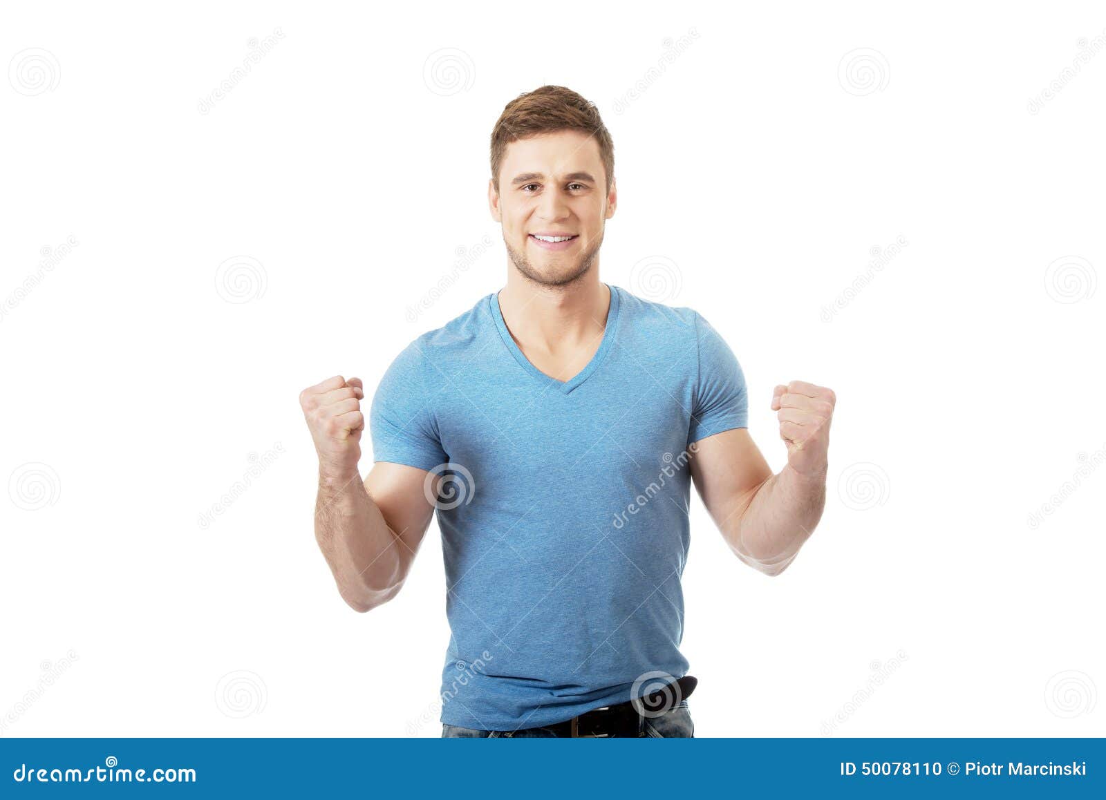 Young Man with His Arms Up in Victory Gesture. Stock Photo - Image of ...