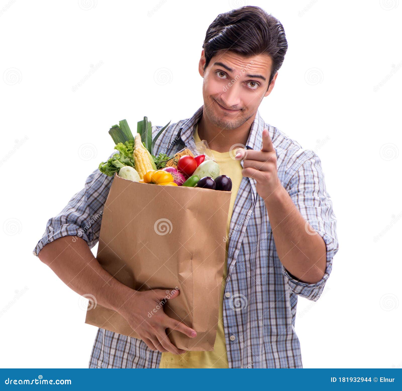Young Man with His Grocery Shopping on White Stock Photo - Image of ...