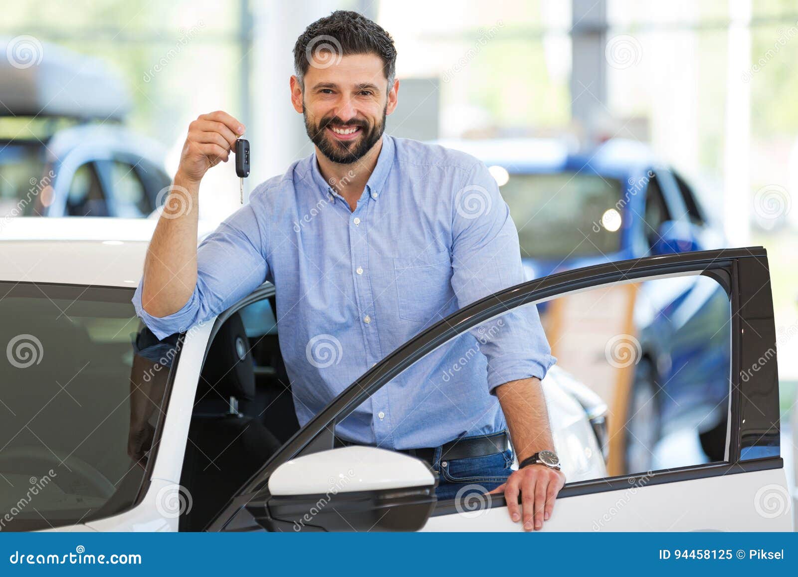 Young man with his new car stock image. Image of lifestyle - 94458125