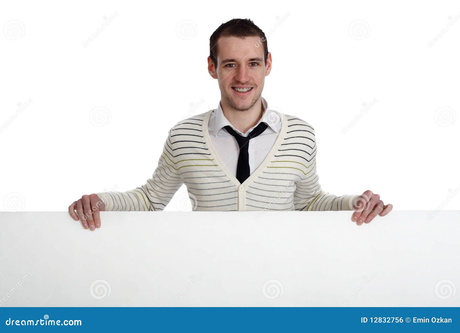 Young man holding a banner stock photo. Image of handsome - 12832756