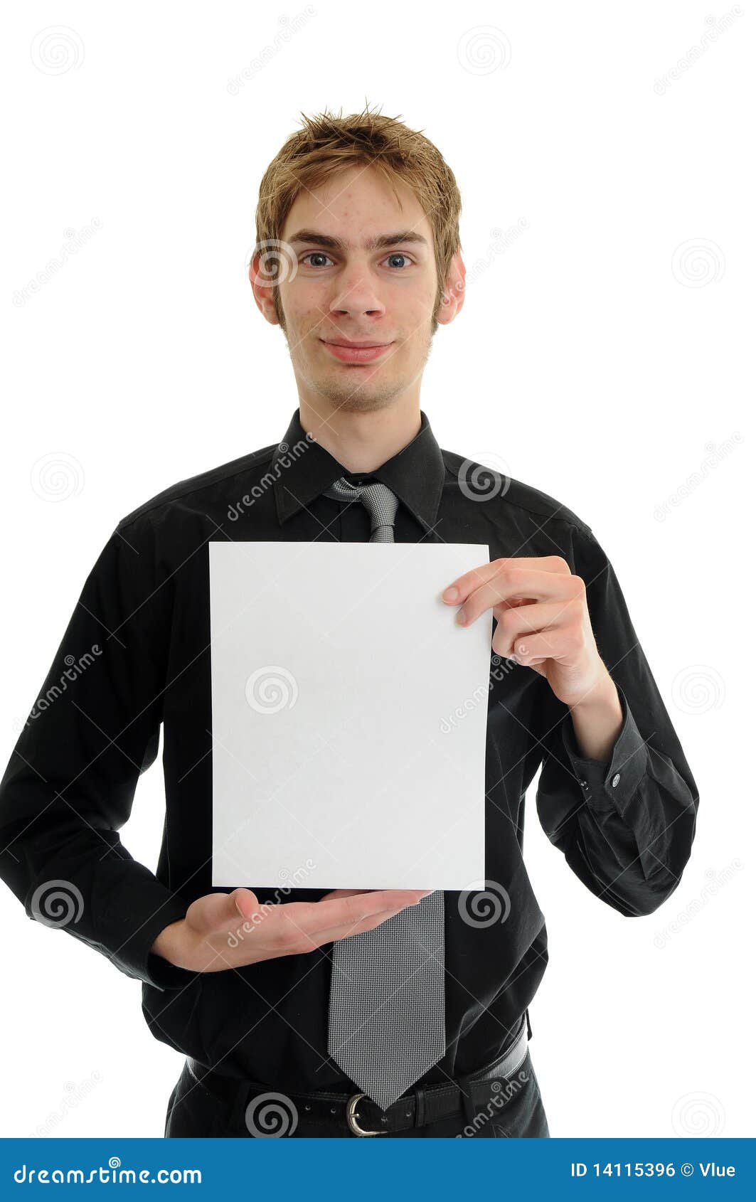 Young Man Holding Blank Paper Stock Photo - Image of card, paper: 14115396