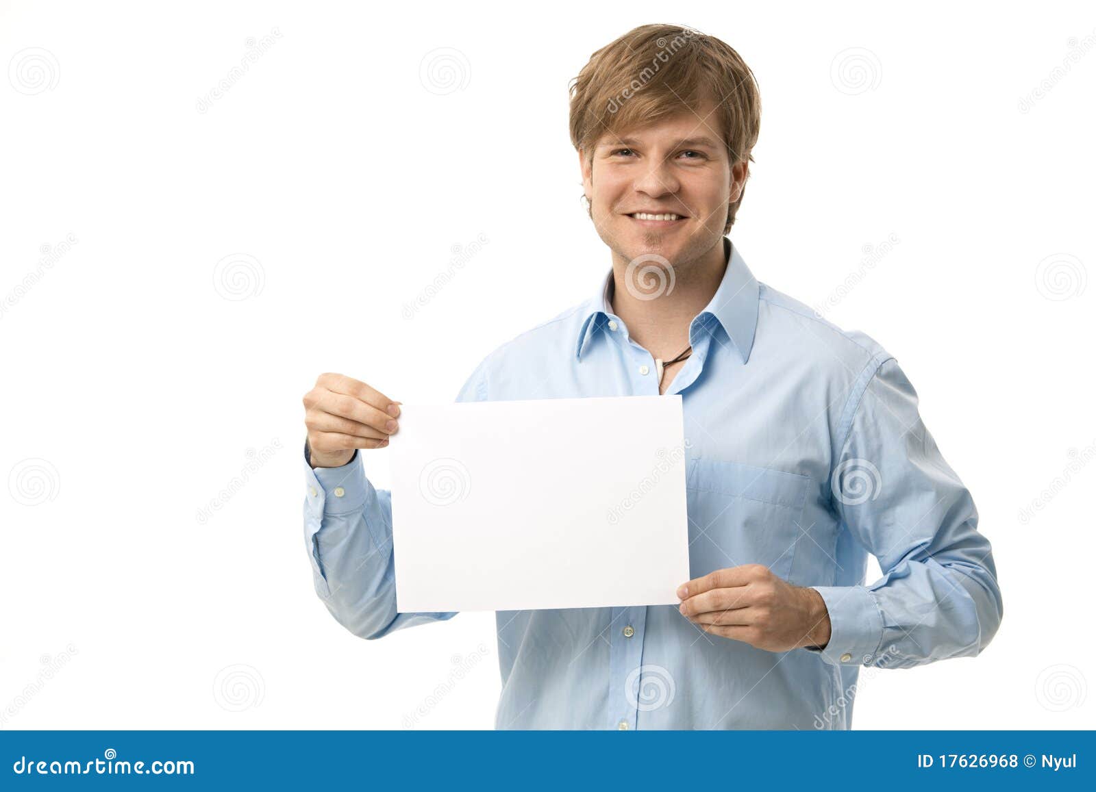 Young Man Holding Blank Sheet Stock Photo - Image of caucasian, paper ...