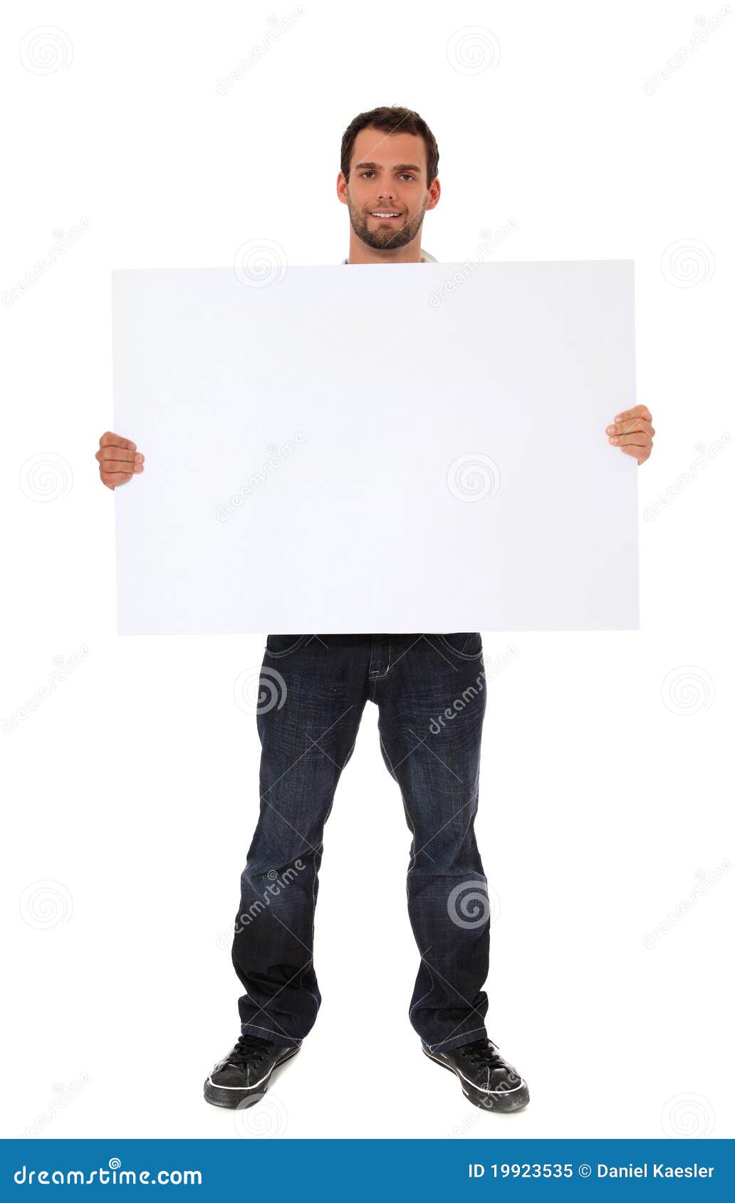 Young Man Holding Blank White Sign Stock Image - Image of male ...
