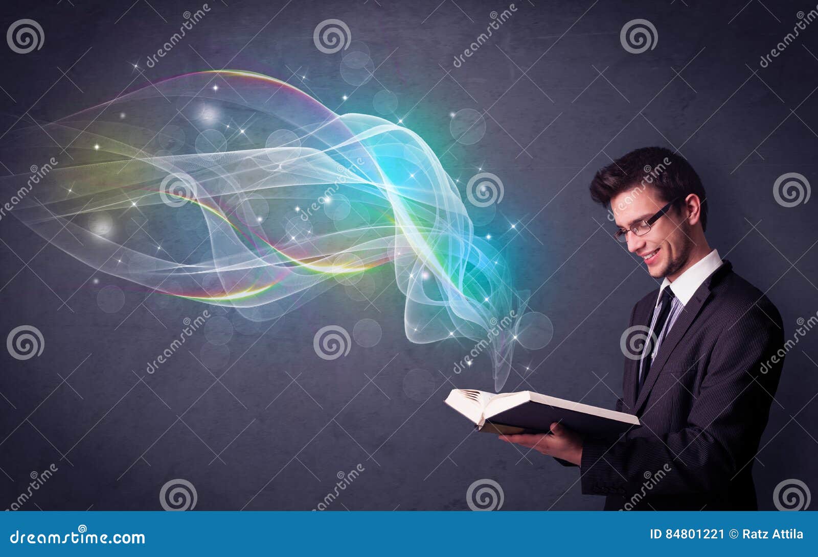 Young Man Holding Book with Waves Stock Image - Image of bright, blue ...