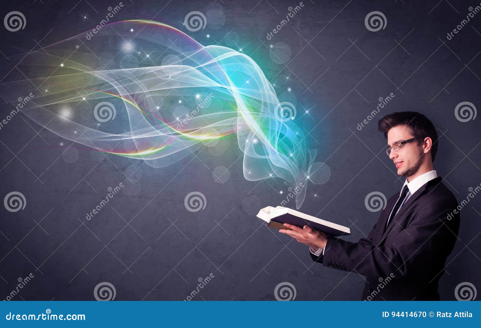 Young Man Holding Book with Waves Stock Photo - Image of books, mystery ...