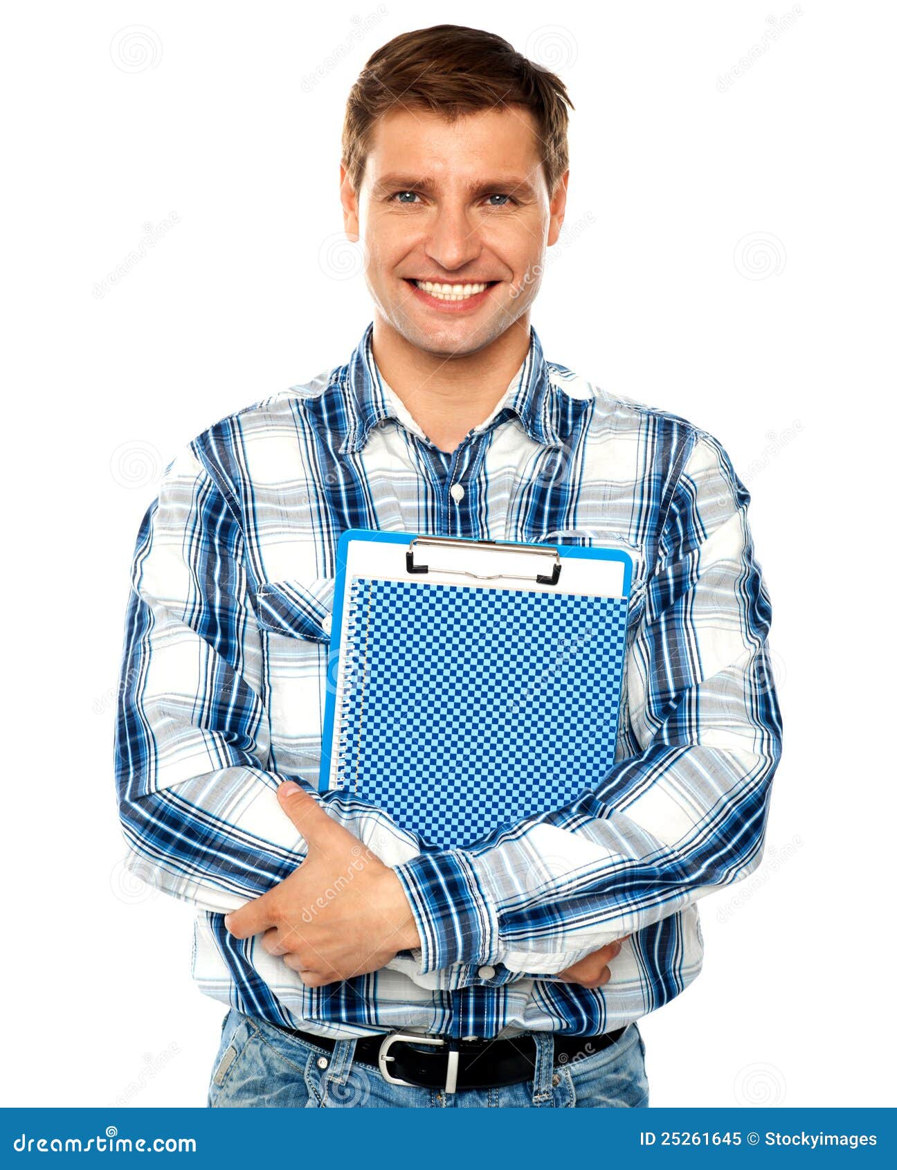 Young Man Holding Clipboard and Notepad Stock Image - Image of holding ...