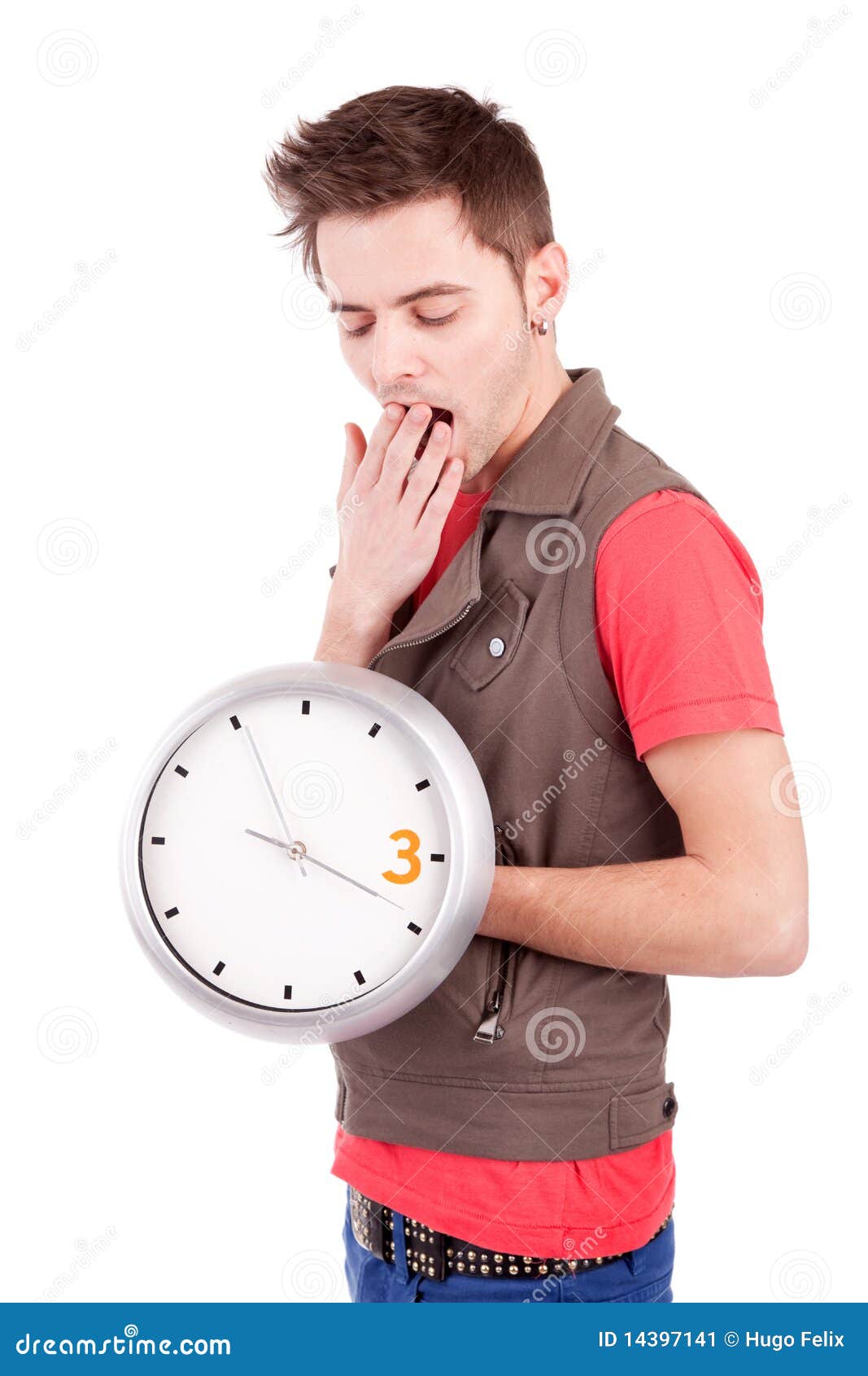 Young man holding a clock stock image. Image of appointment - 14397141