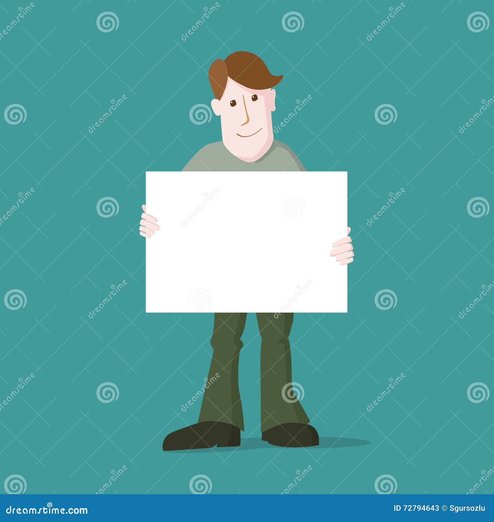 Young Man Holding Empty Message Board. Stock Vector - Illustration of ...