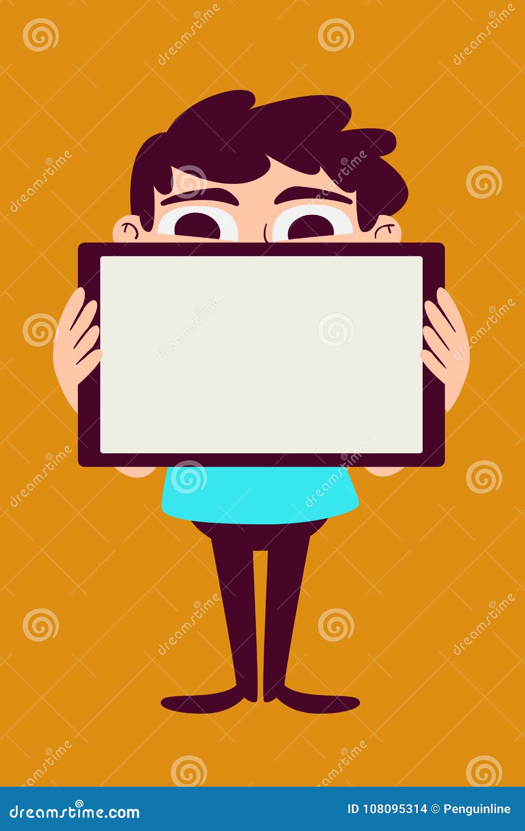 Young Man Holding Empty Tablet Stock Vector - Illustration of tablet ...