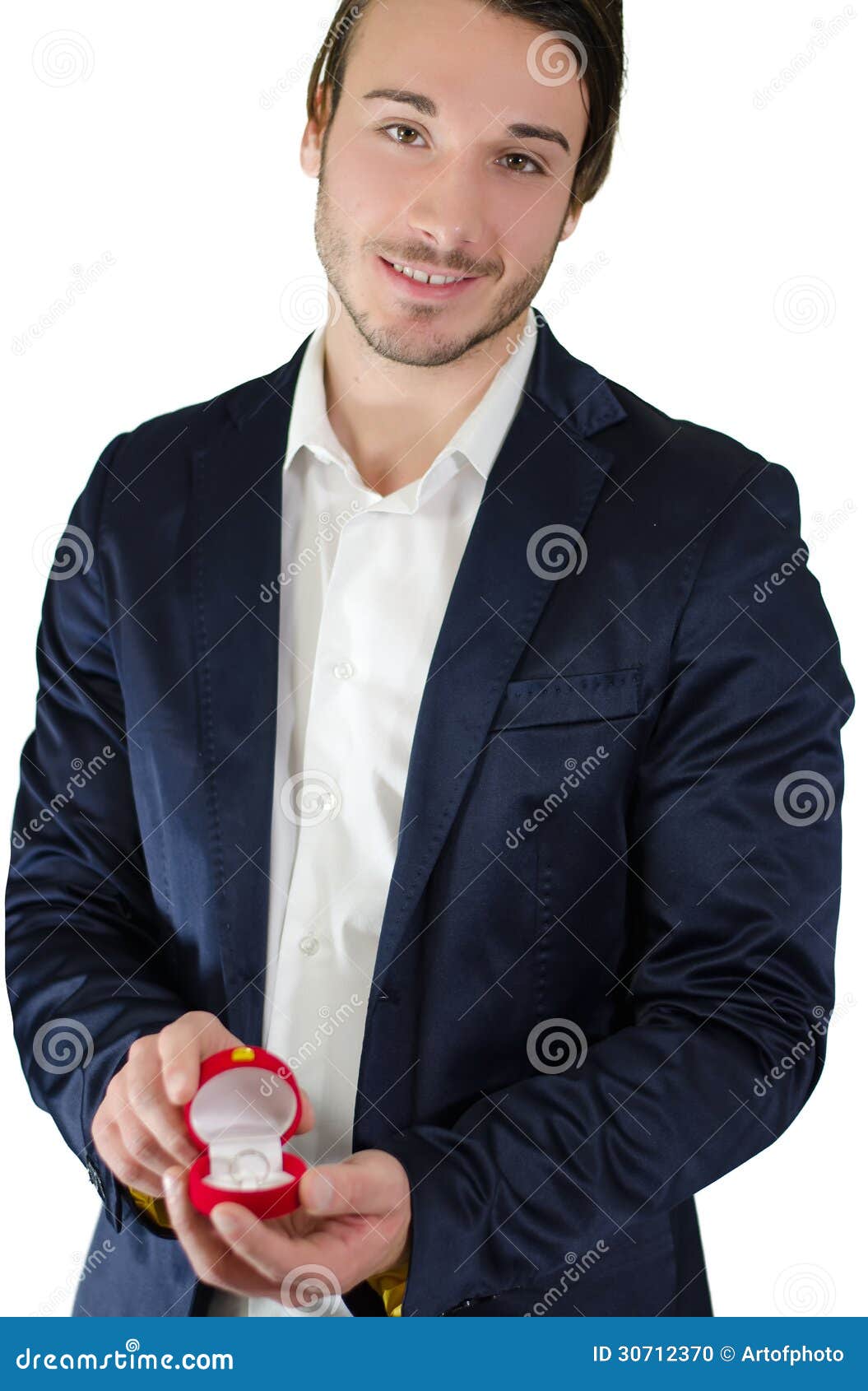 Young Man Holding Engagement Ring, Isolated on White Stock Photo ...