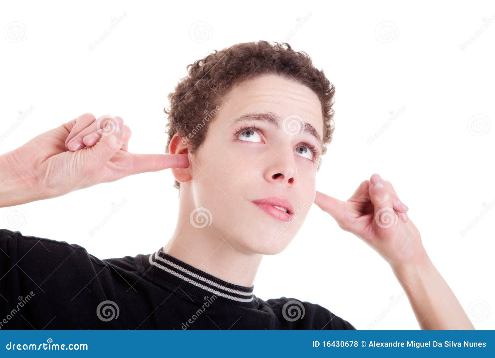 Young Man, Holding Fingers in His Ears, Bored Stock Photo - Image of ...