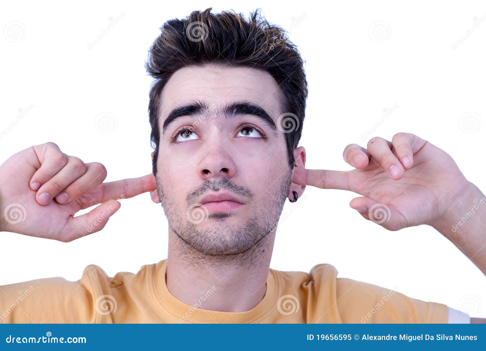 Young Man, Holding Fingers in His Ears, Bored Stock Image - Image of ...