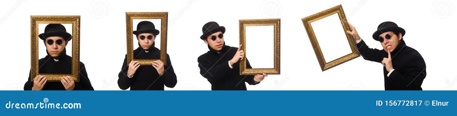 Young Man Holding Frame Isolated on White Stock Image - Image of ...