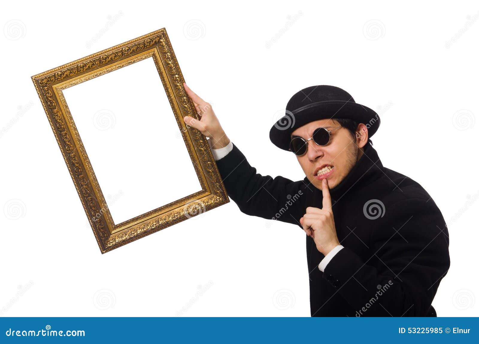 Young Man Holding Frame Isolated on White Stock Image - Image of ...