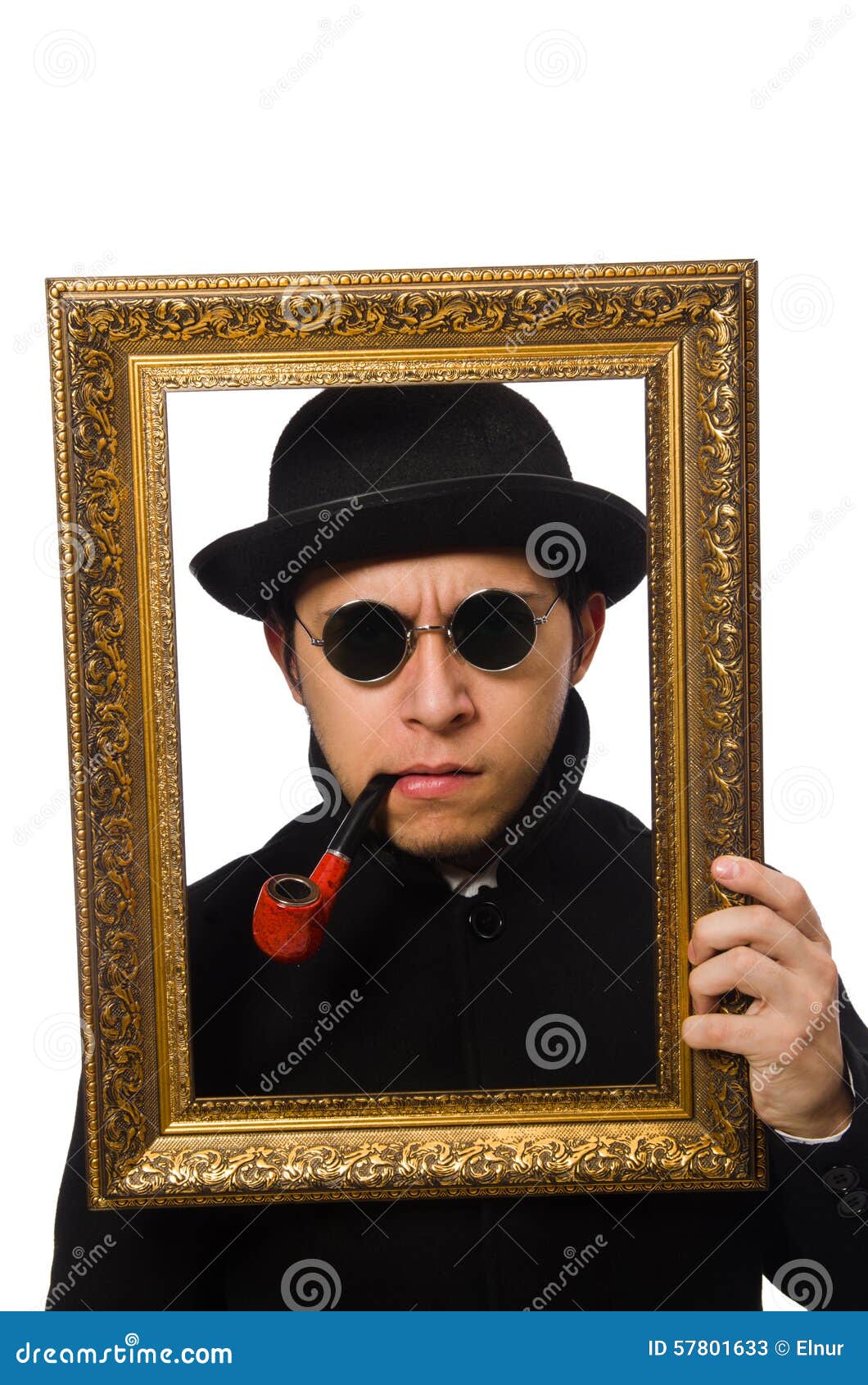 Young Man Holding Frame Isolated on White Stock Image - Image of ...