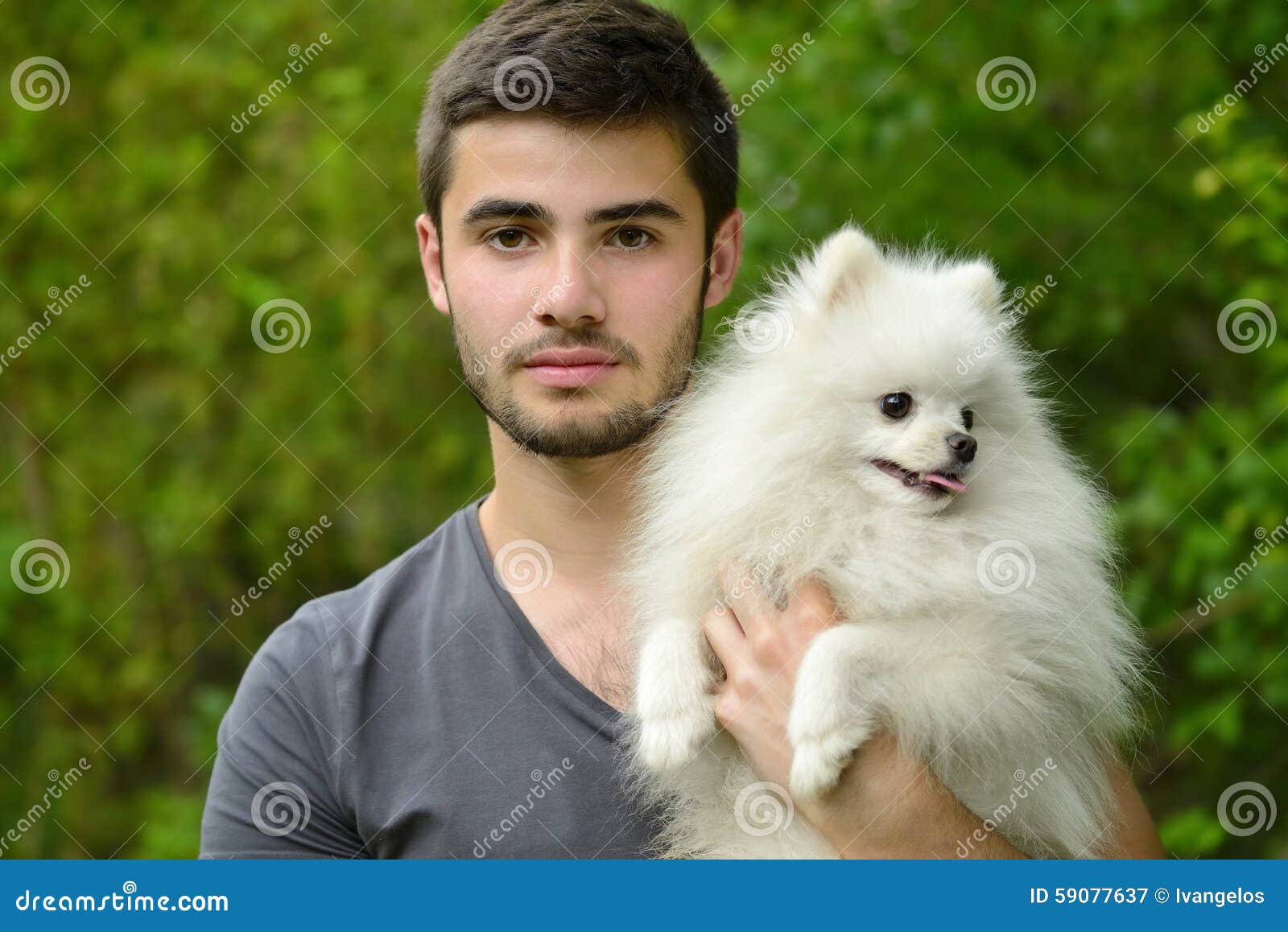 Young Man Holding German Spitz Puppy Stock Image - Image of friends ...