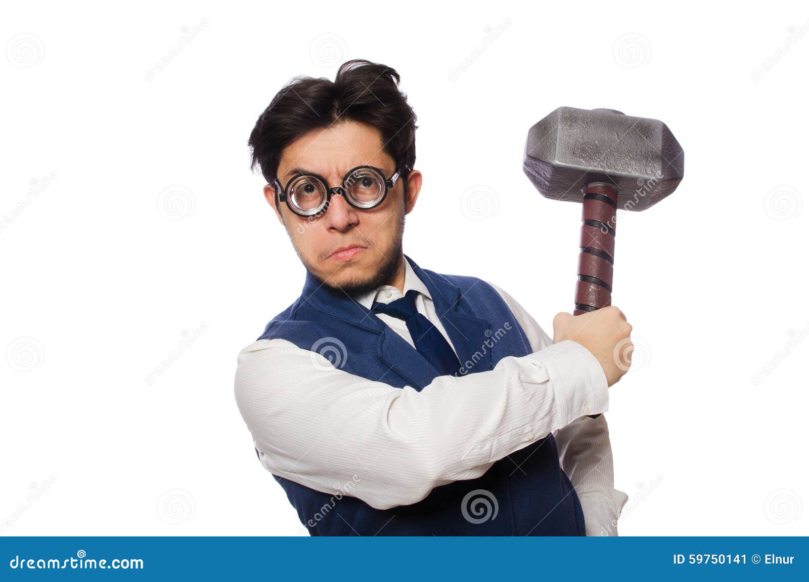 Young Man Holding Hammer Isolated on White Stock Image - Image of ...