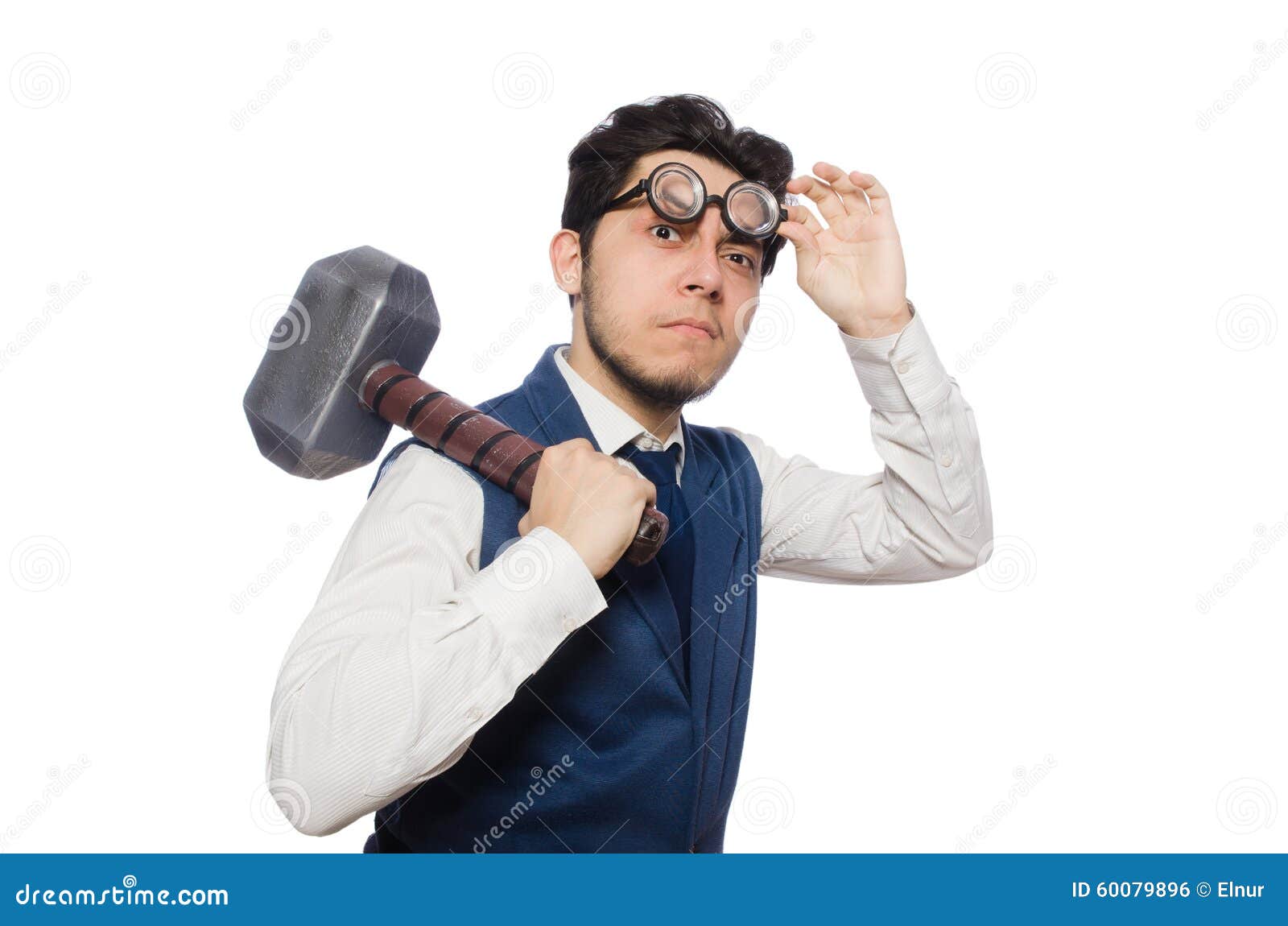 Young Man Holding Hammer Isolated on White Stock Photo - Image of ...